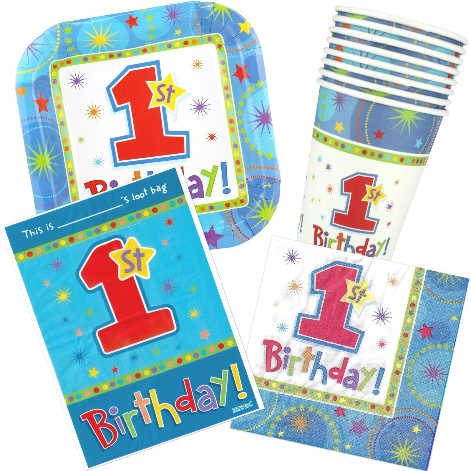 1st Birthday Boy Party Starter Set (For 8 Guests) - Discount Party Supplies