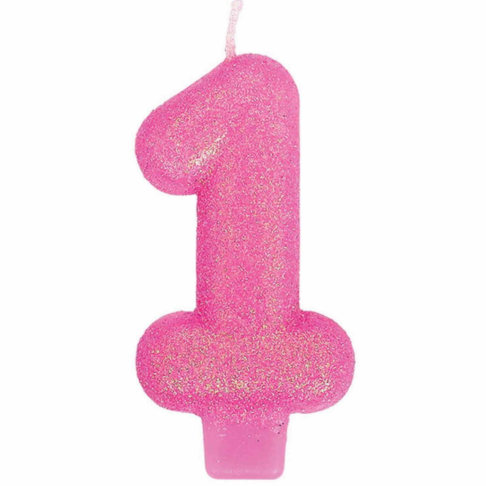 Pink Glitter Number 1 Birthday Candle - Discount Party Supplies