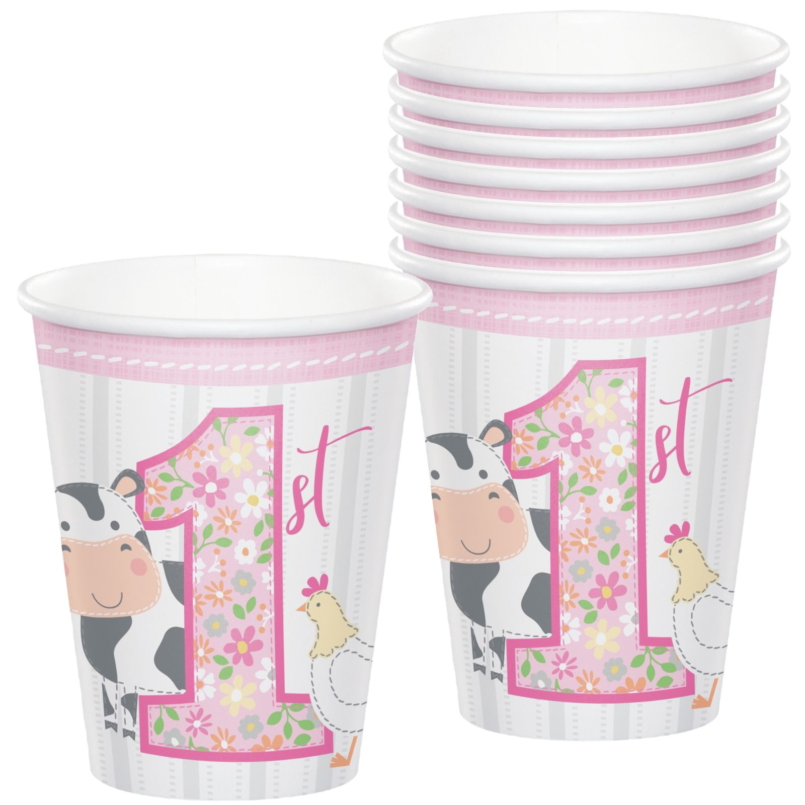 Farmhouse 1st Girl Paper Cups (Pack of 8) - Discount Party Supplies