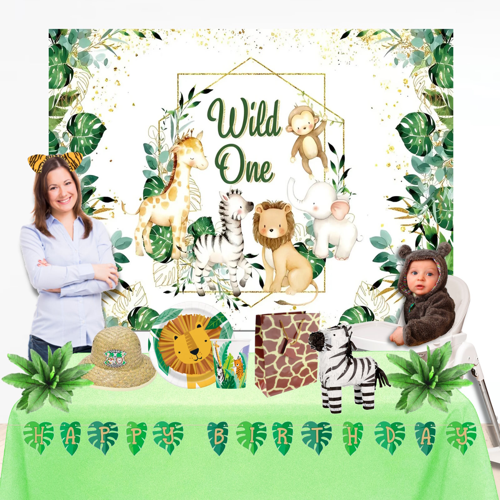 Wild One Jungle Fabric Backdrop | Props & Backdrops Party Supplies ...