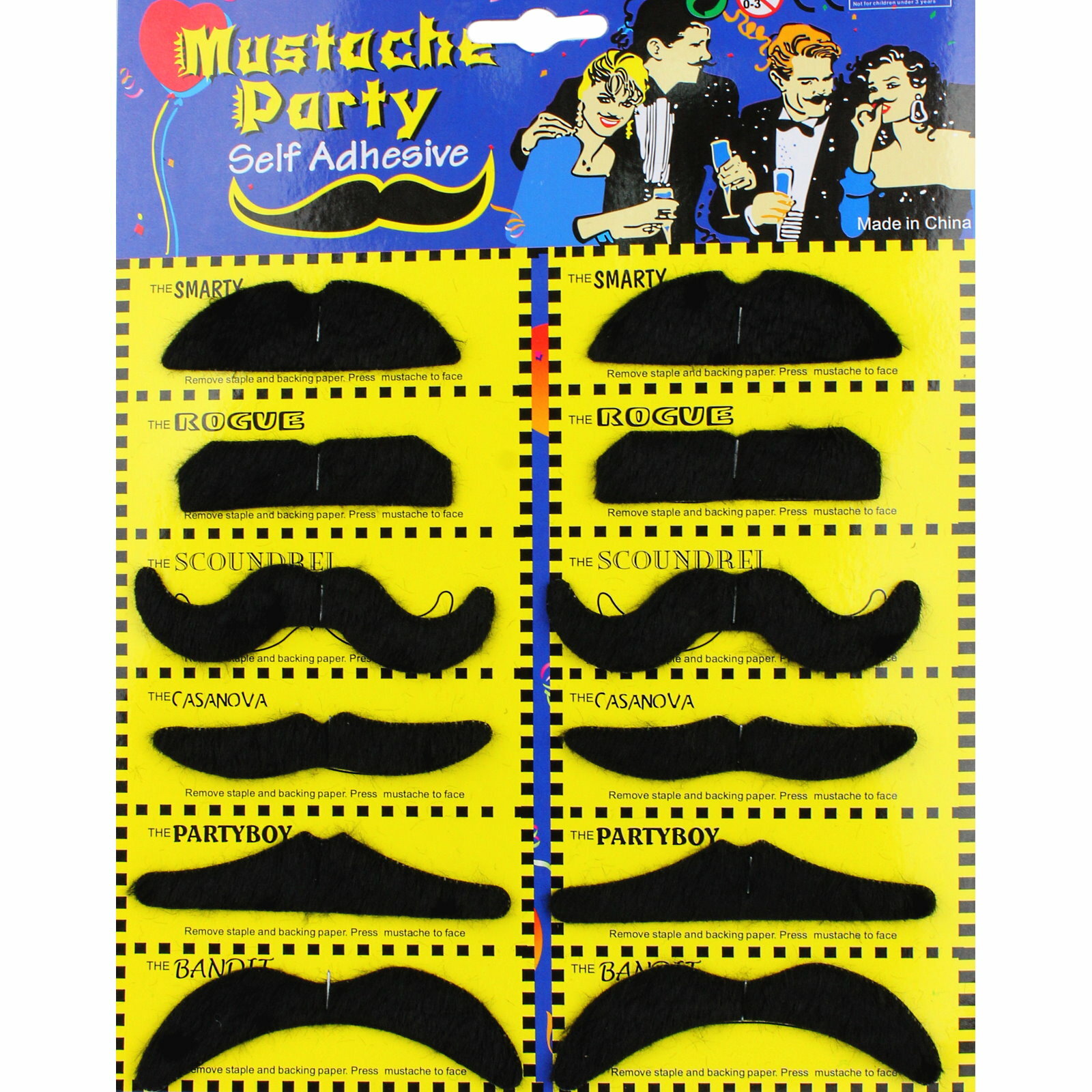 Stick On Moustaches (Pack of 12) - Discount Party Supplies