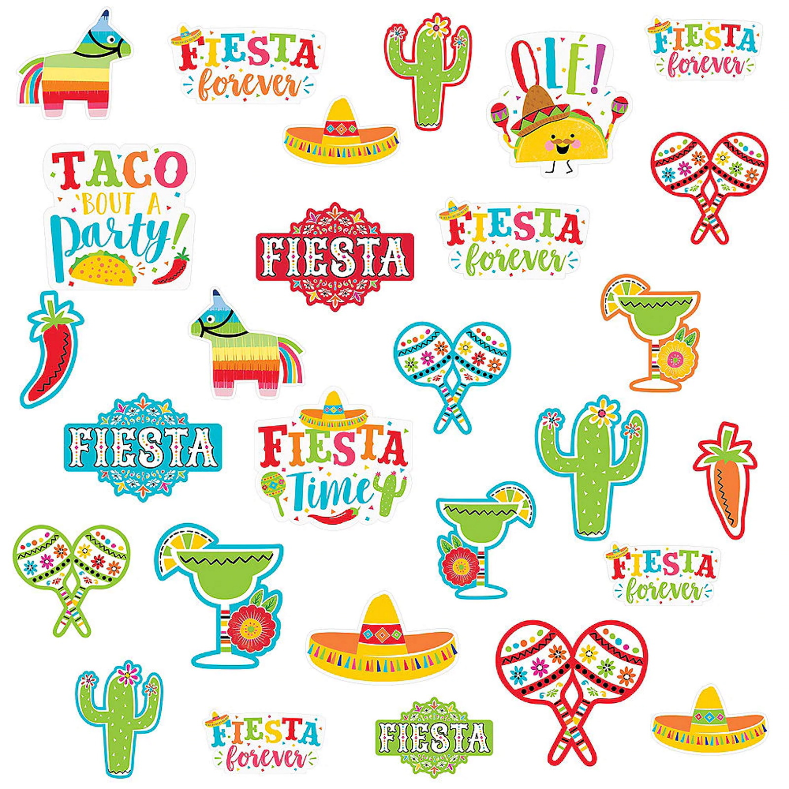 Fiesta Time Cutout Wall Decorations (Pack of 30) - Discount Party Supplies