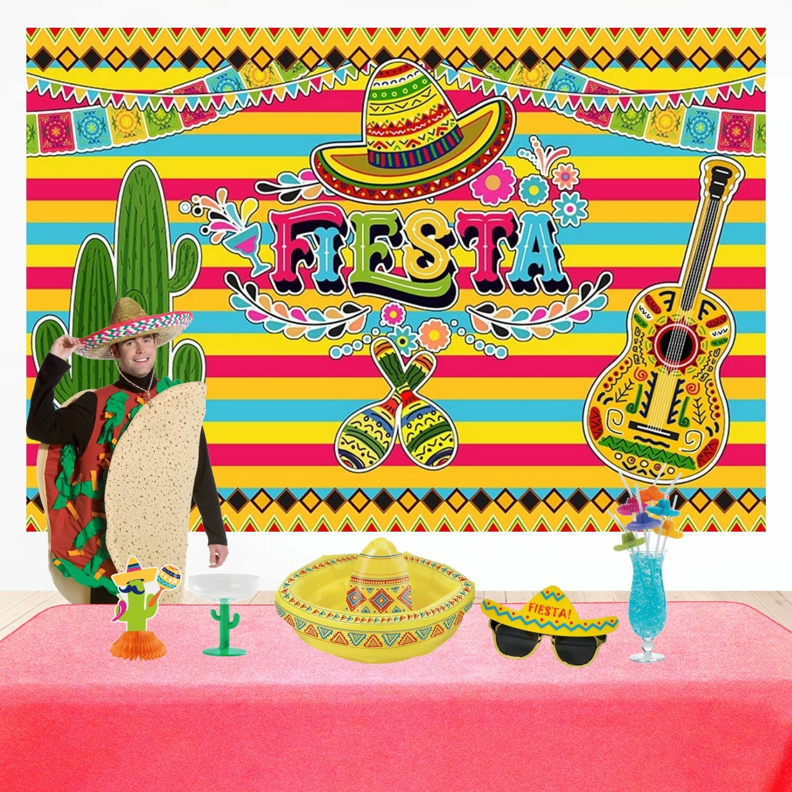 Fiesta Large Printed Fabric Backdrop | Mexican Fiesta | Themed Party ...