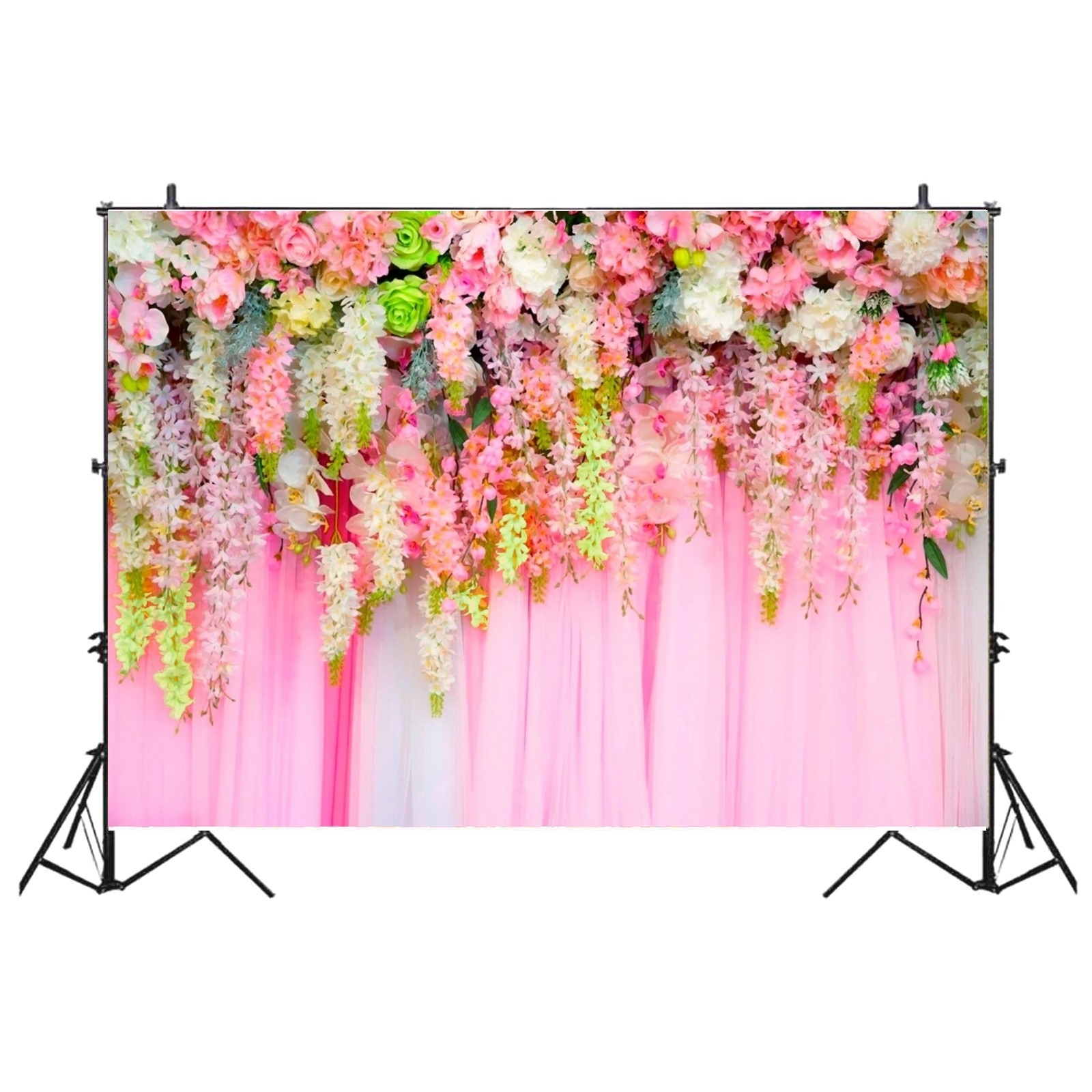 Pink Floral Curtain Large Printed Fabric Backdrop | Floral Party ...