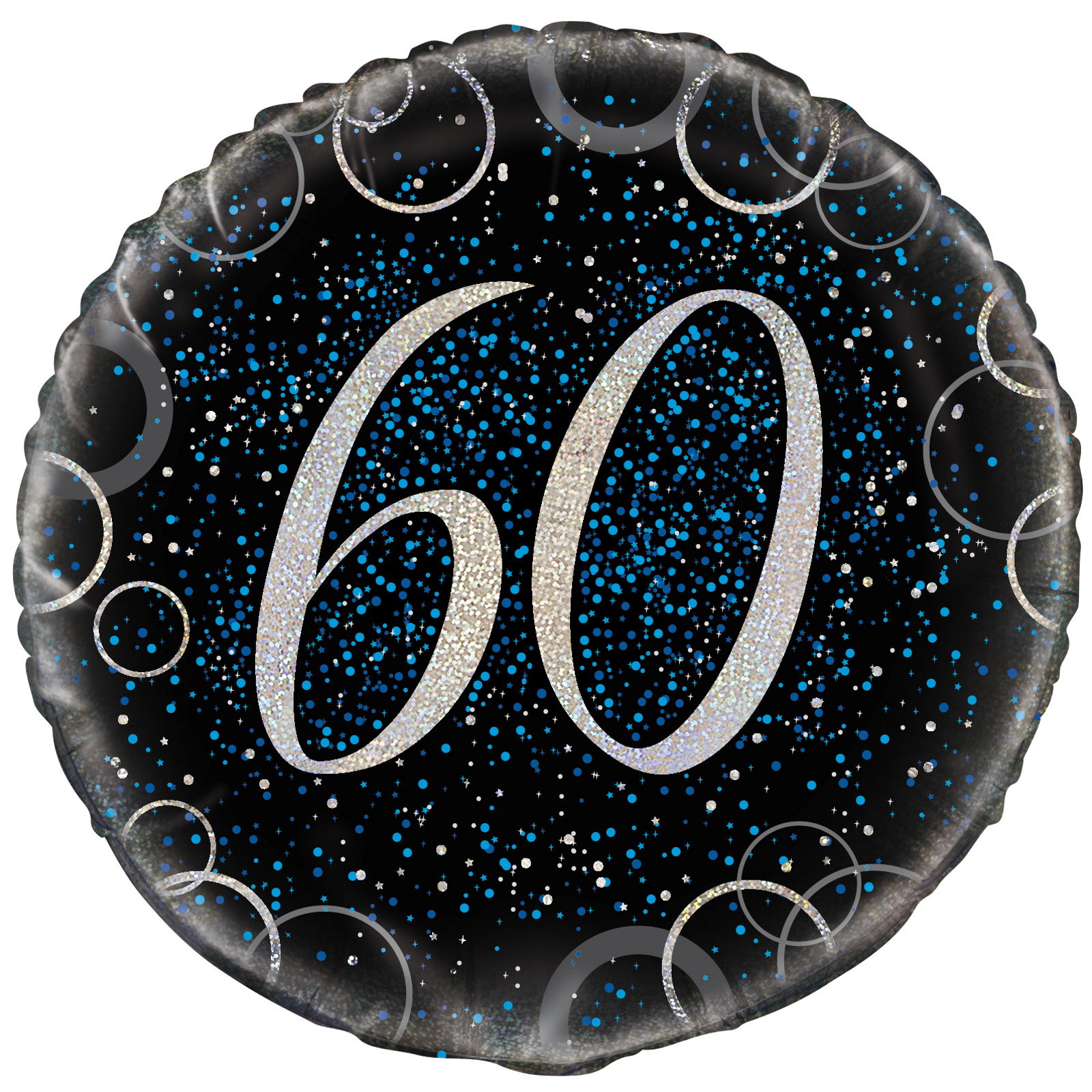Glitz Blue 60th Prismatic Foil Helium Balloon - Discount Party Supplies