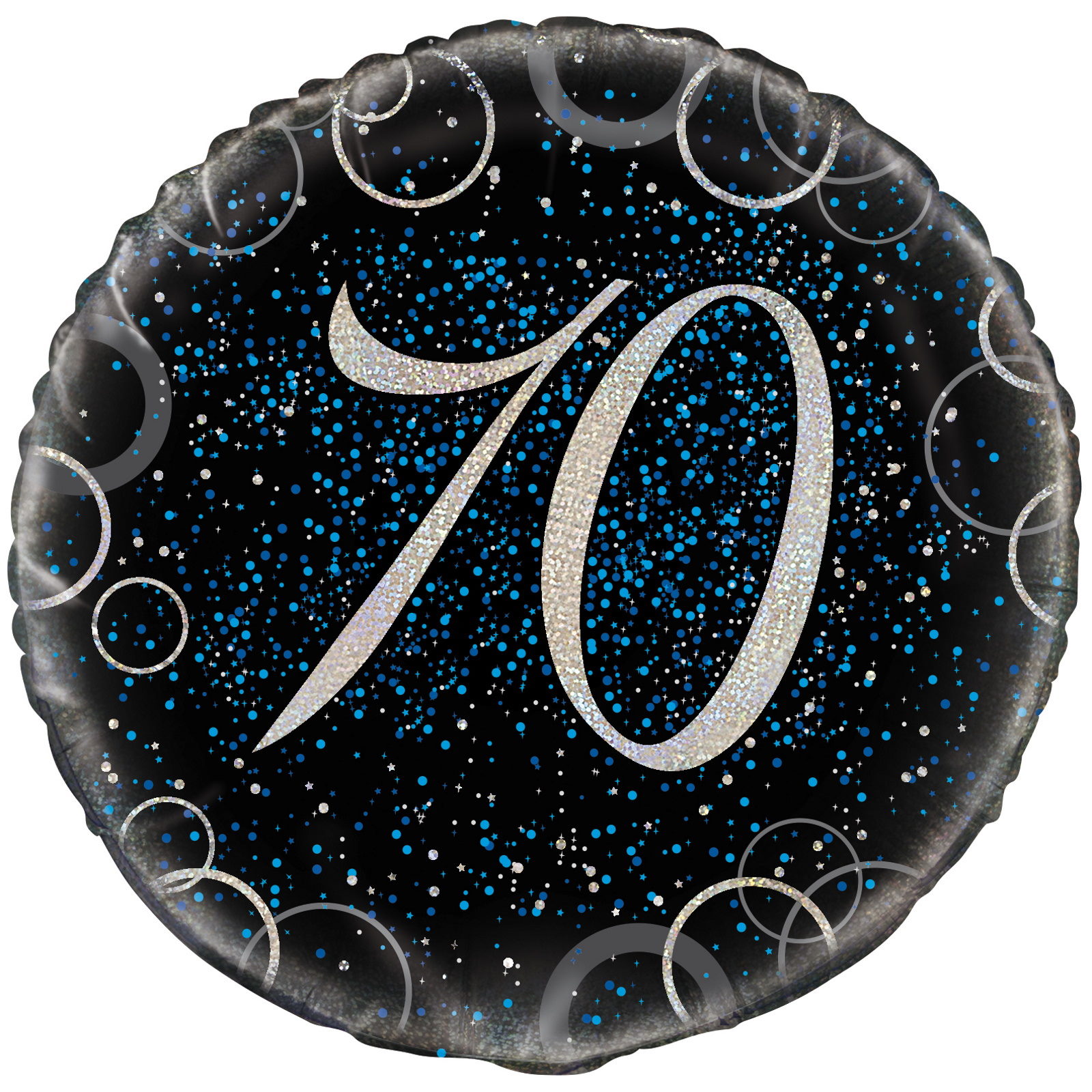 Glitz Blue 70th Prismatic Foil Helium Balloon - Discount Party Supplies