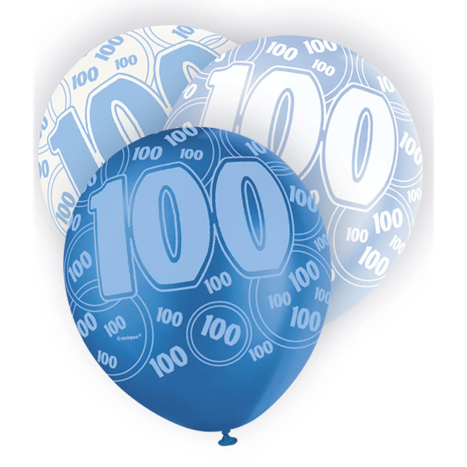 Glitz Blue 100th Birthday Balloons (Pack of 6) - Discount Party Supplies