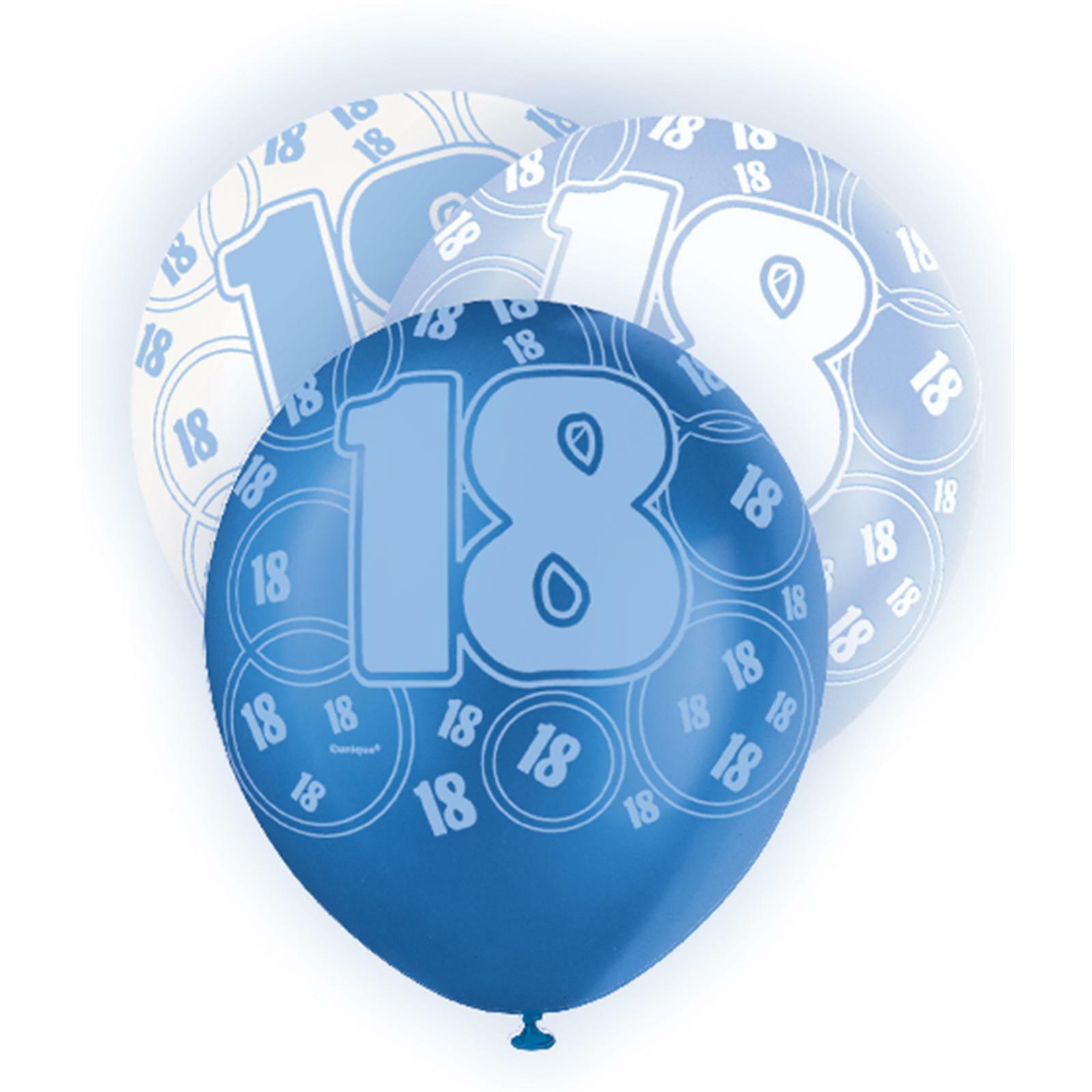 Glitz Blue 18th Birthday Balloons (Pack of 6) - Discount Party Supplies