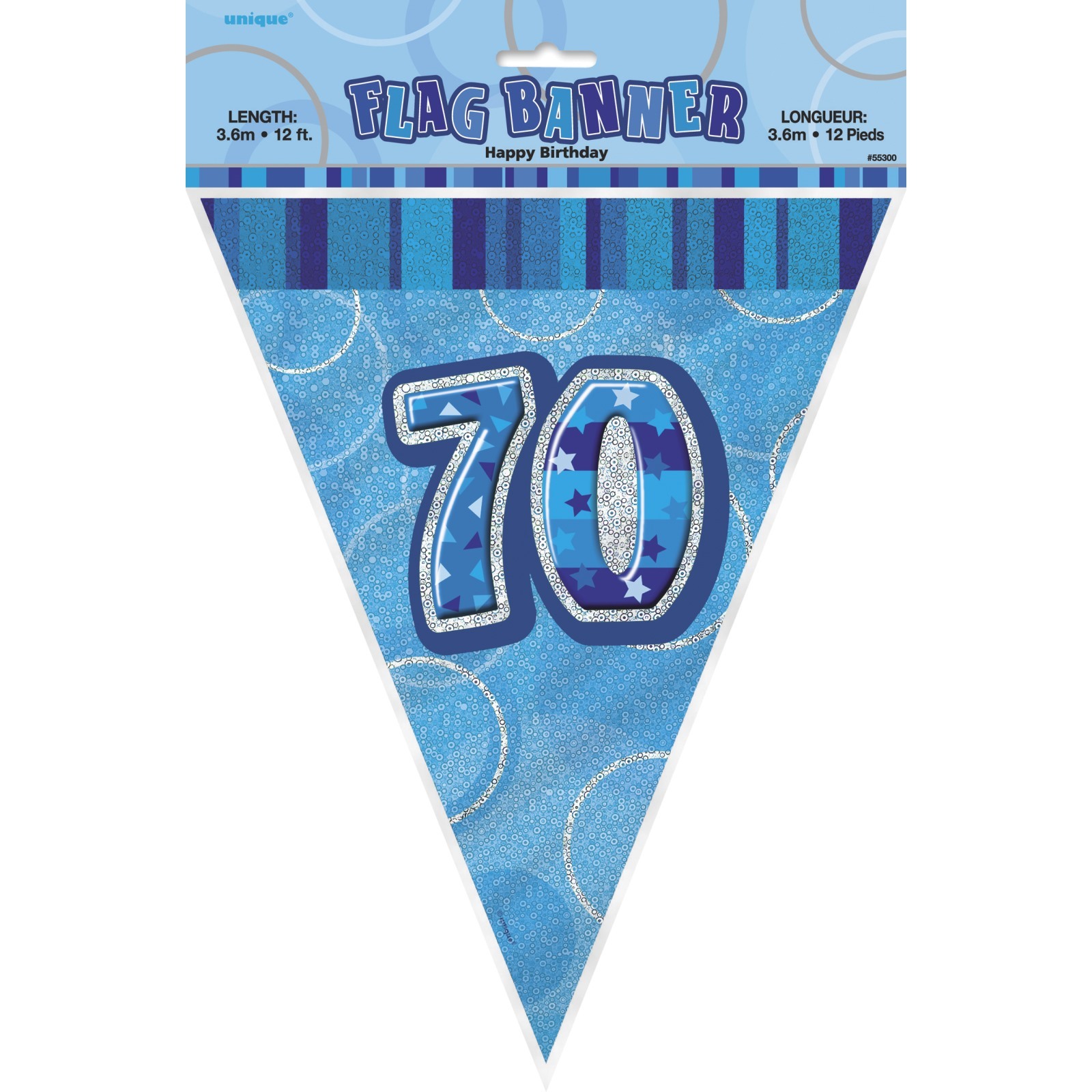 Glitz Blue 70th Birthday Flag Banner | 70th Birthday | Age Birthday ...