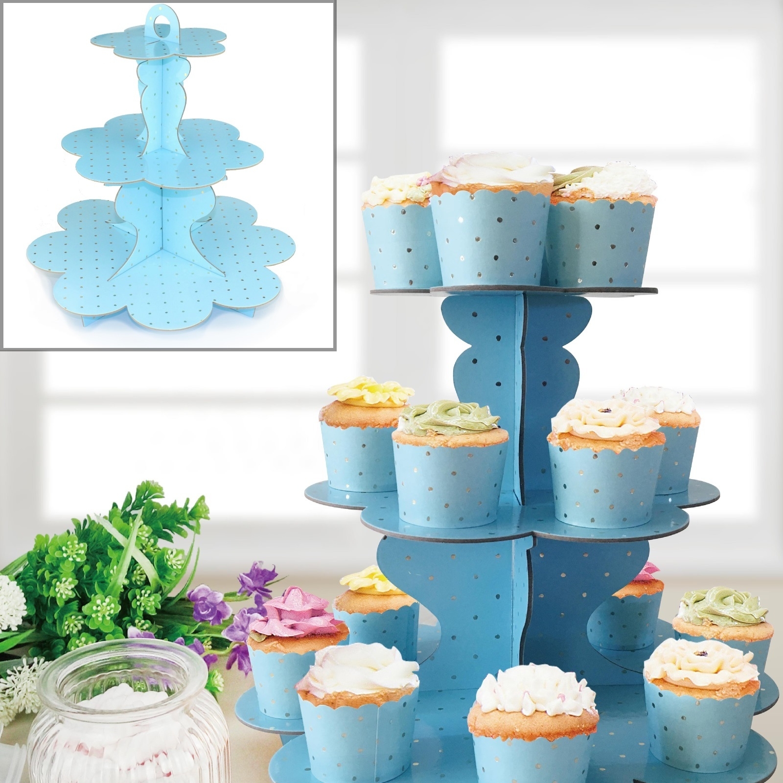 Blue and Gold Foil Dot Cupcake Stand | Discount Party Supplies ...