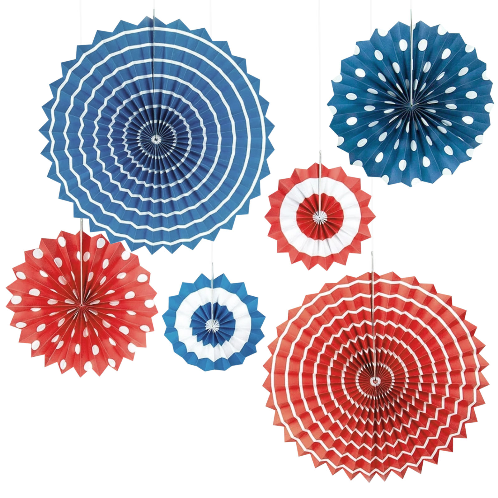 Red & Blue Polka Dot & Stripe Paper Fans (Pack of 6) | Discount Party ...