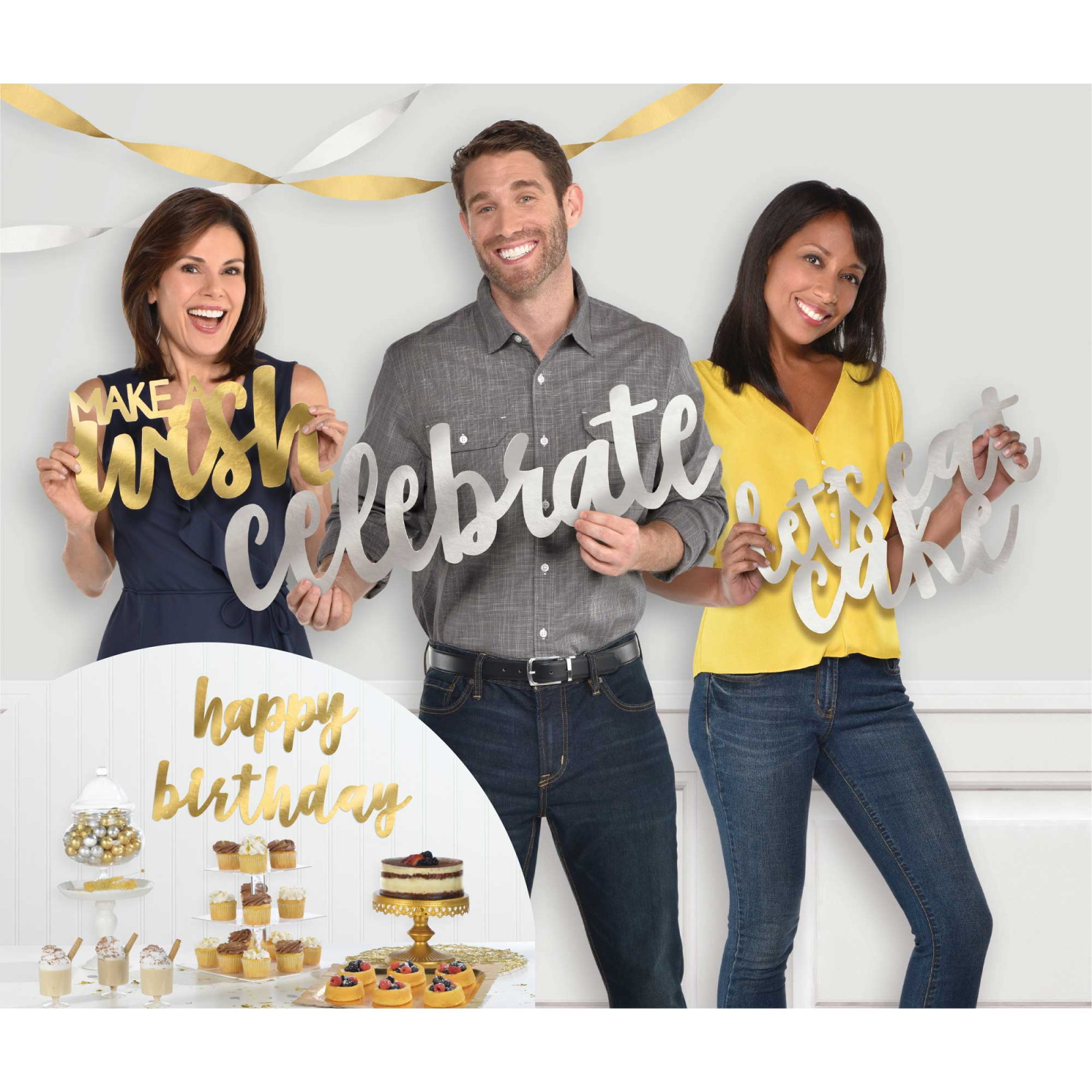 Happy Birthday Jumbo Silver & Gold Photo Prop Signs (Pack of 5 ...