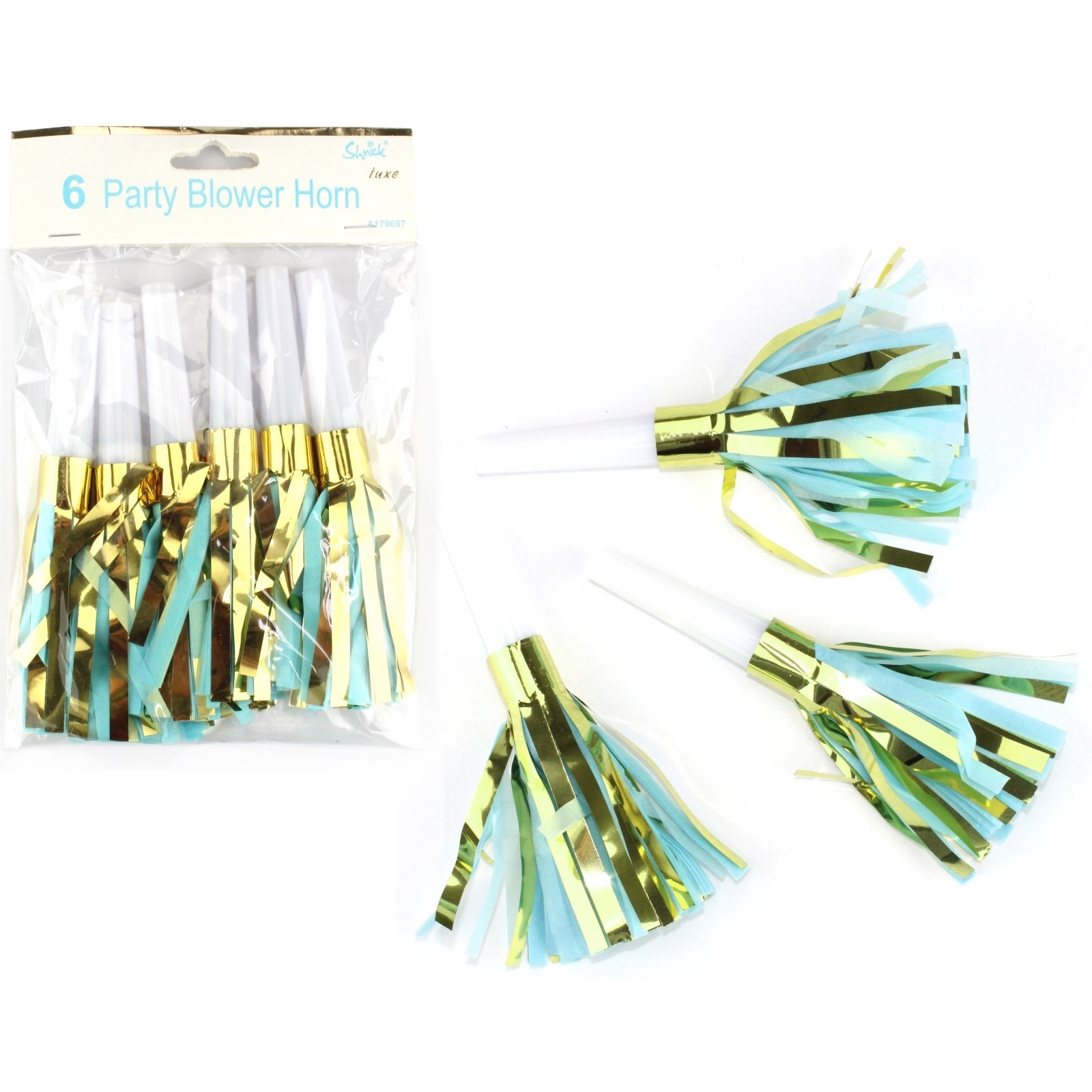Blue and Gold Foil Party Blowers (Pack of 6) - Discount Party Supplies