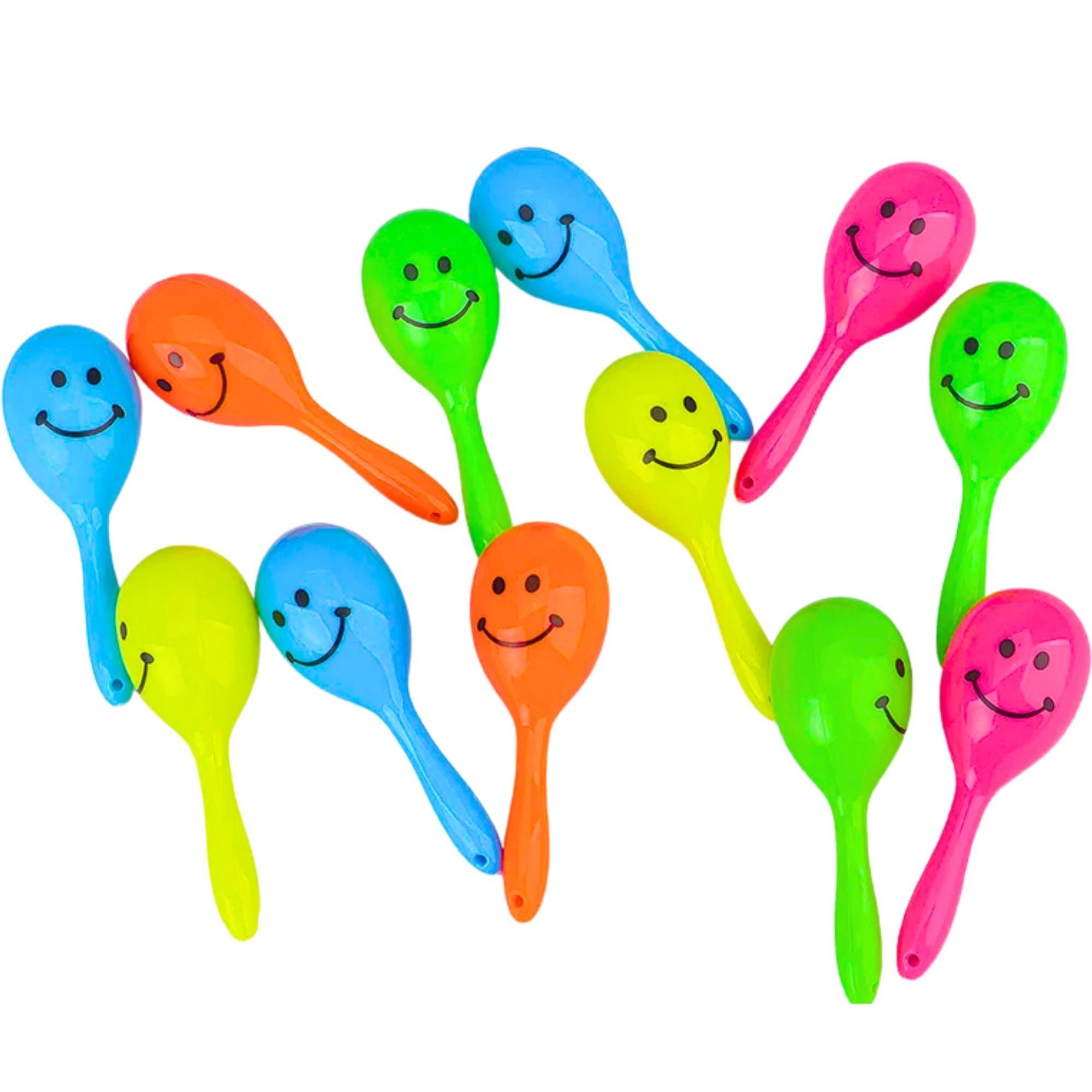 Neon Smiley Face Mini Maracas (Pack of 12) - Discount Party Supplies