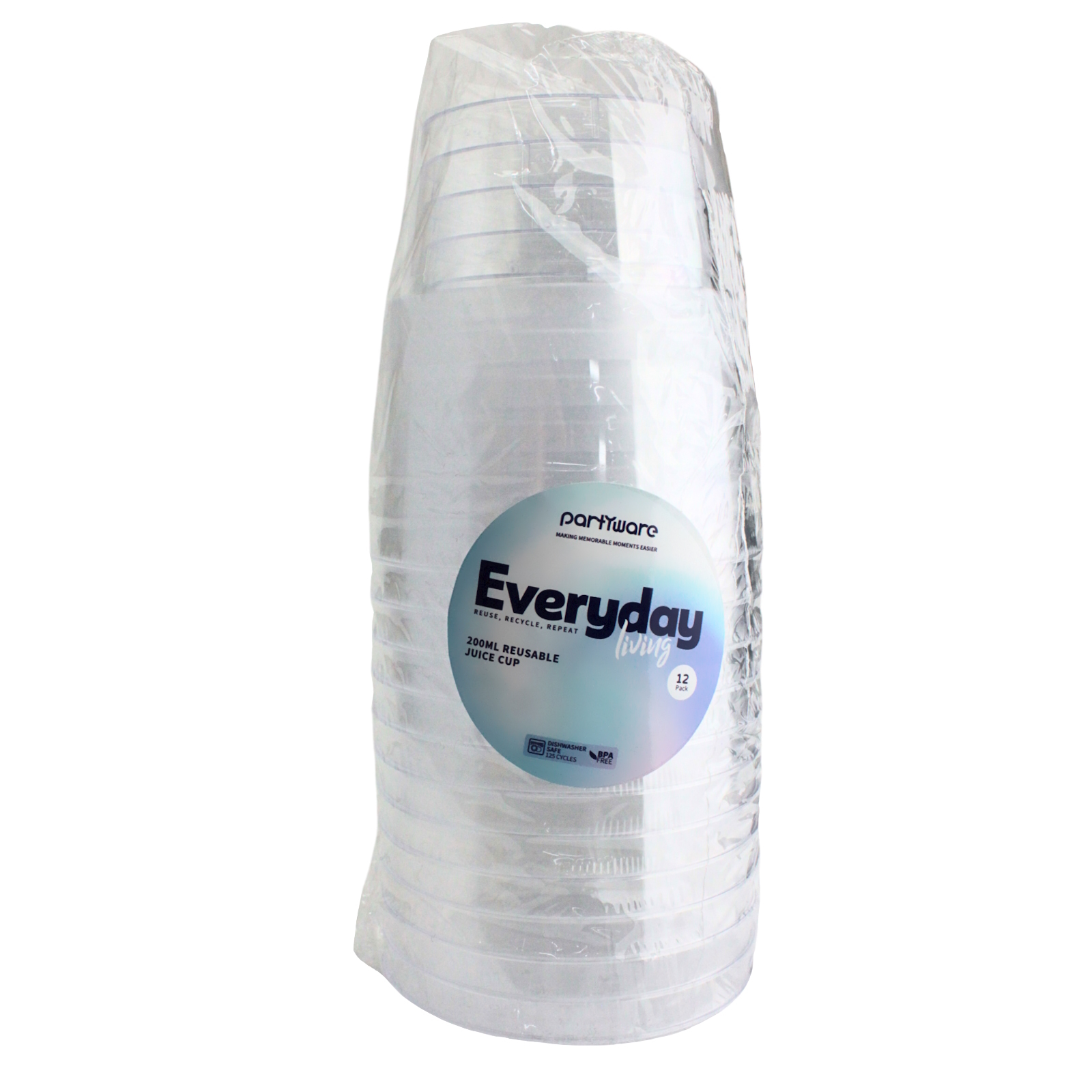 Everyday Living Clear Plastic Reusable Juice Cup 200ml (Pack of 12 ...