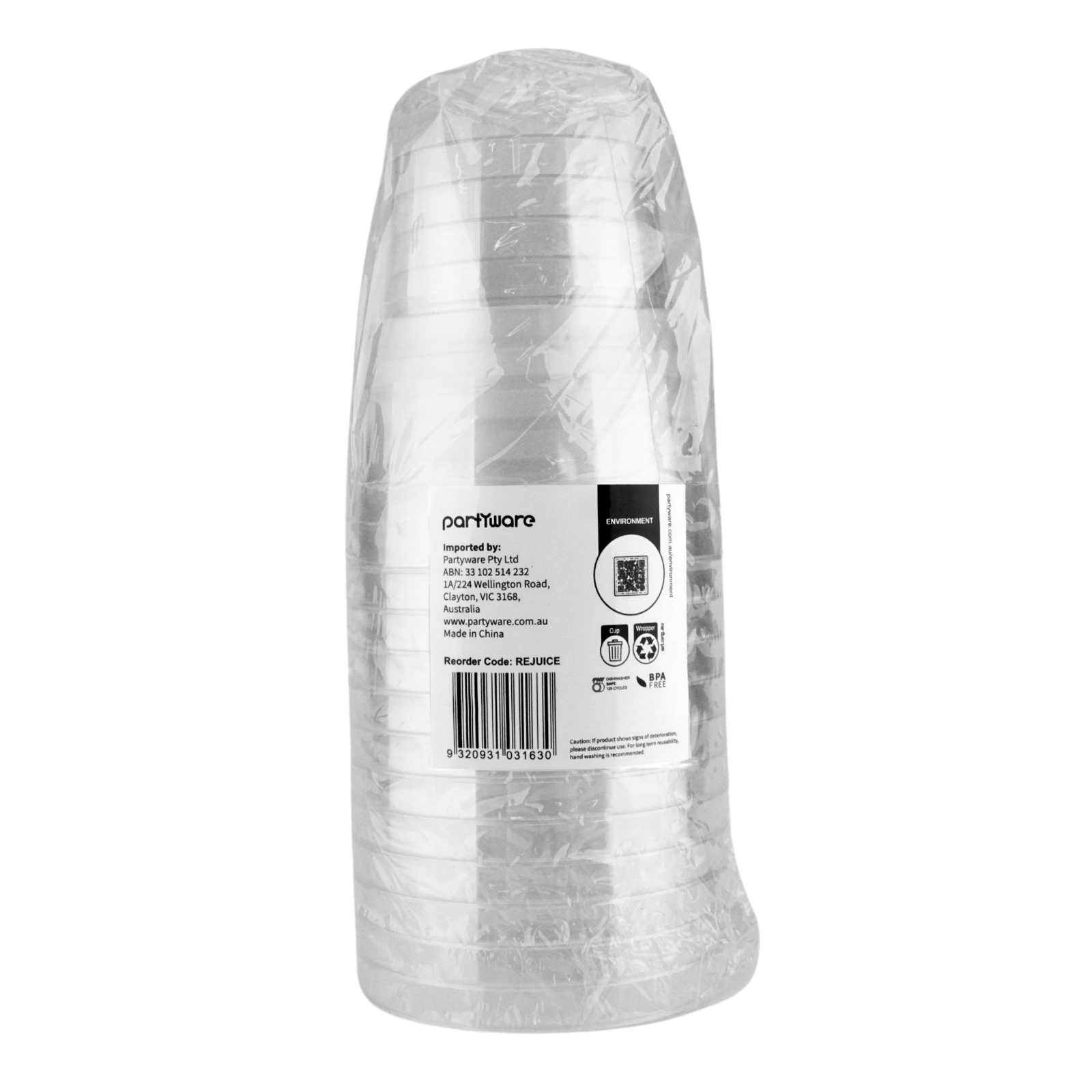 Everyday Living Clear Plastic Reusable Juice Cup 200ml (Pack of 12 ...