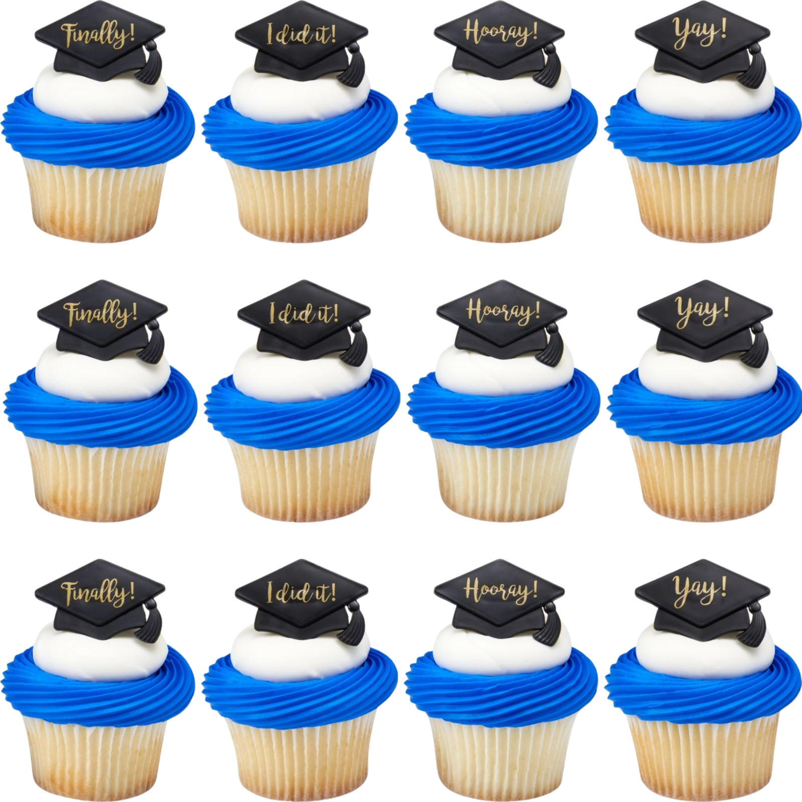 Graduation Hat Cupcake Rings (Pack of 12) - Discount Party Supplies