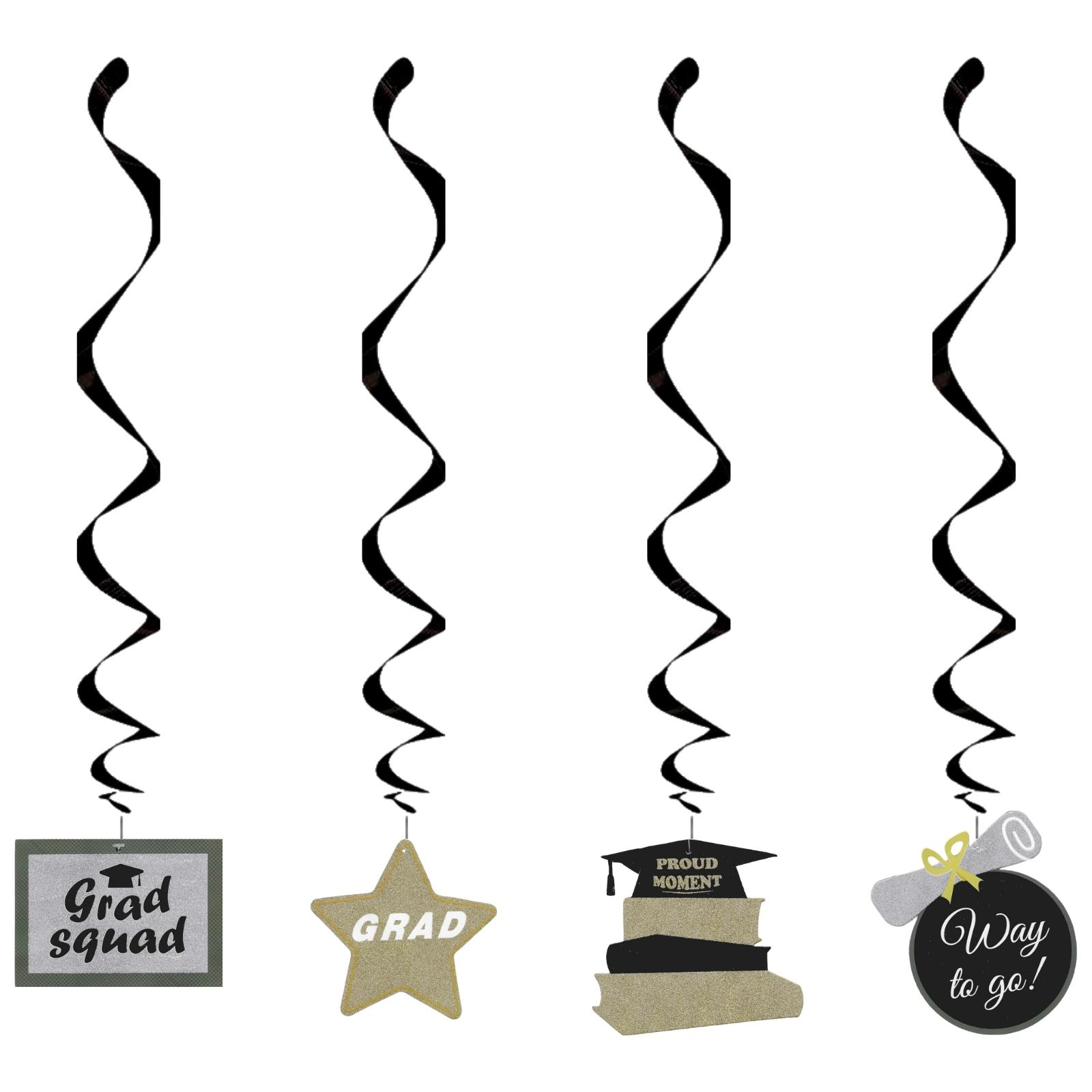 Glitter Gold and Silver Graduation Swirls (Pack of 4) - Discount Party ...