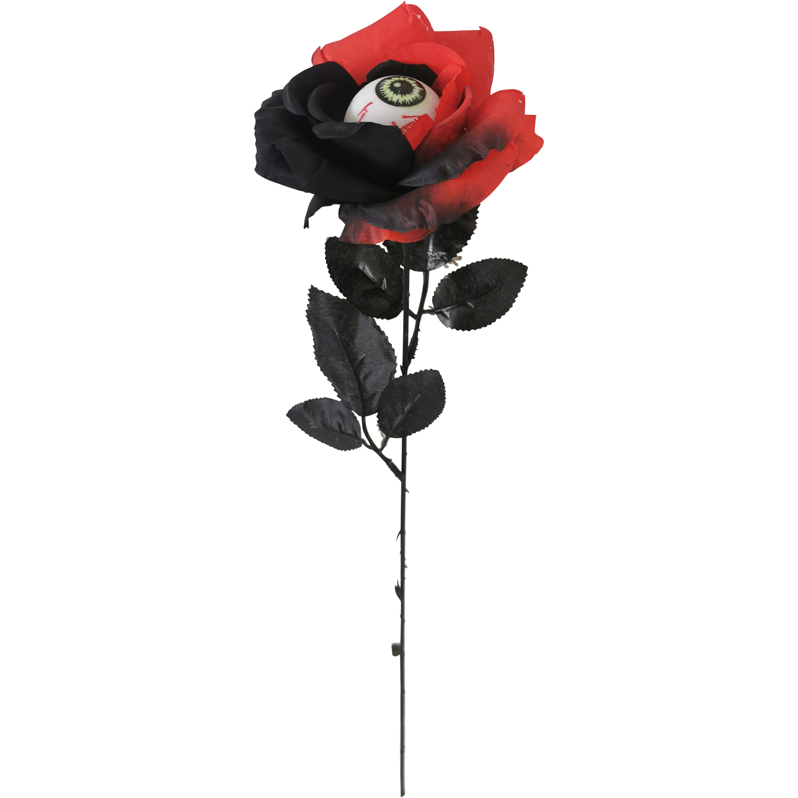 Artificial Black & Red Rose With Eyeball (1 Stem) - Discount Party Supplies