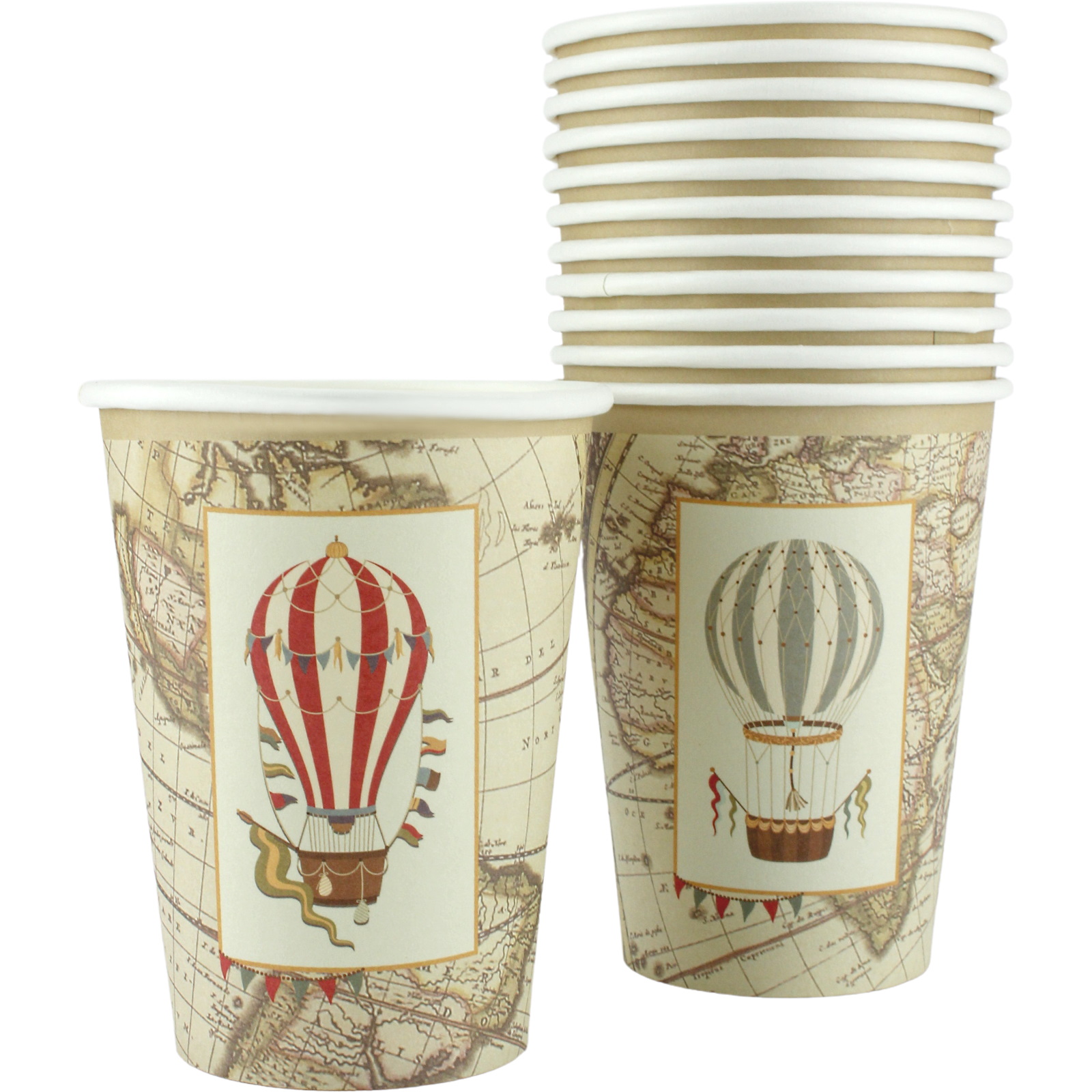 Vintage Hot Air Balloon Paper Cups (Pack of 12) - Discount Party Supplies