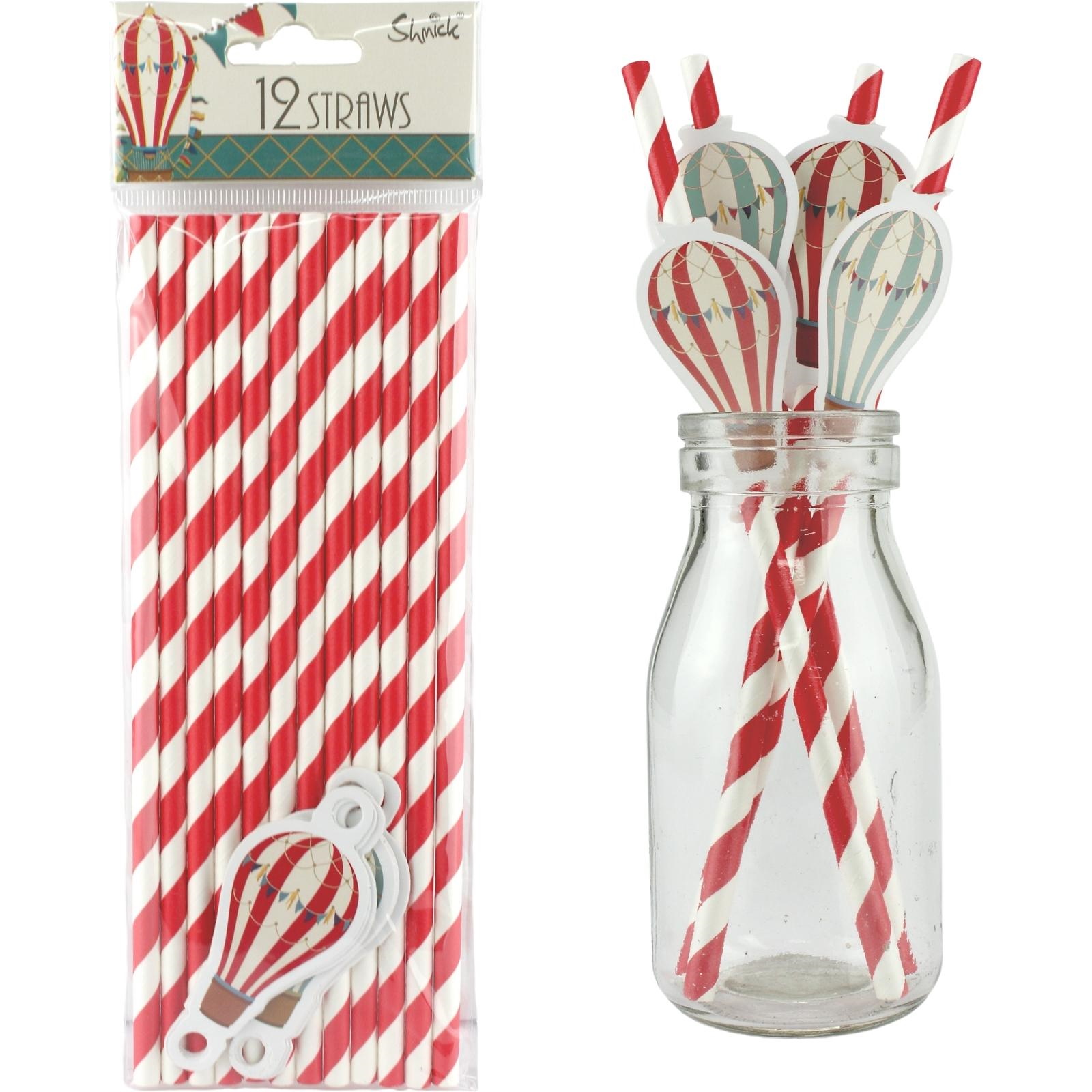 Vintage Hot Air Balloon Paper Straws (Pack of 12) - Discount Party Supplies