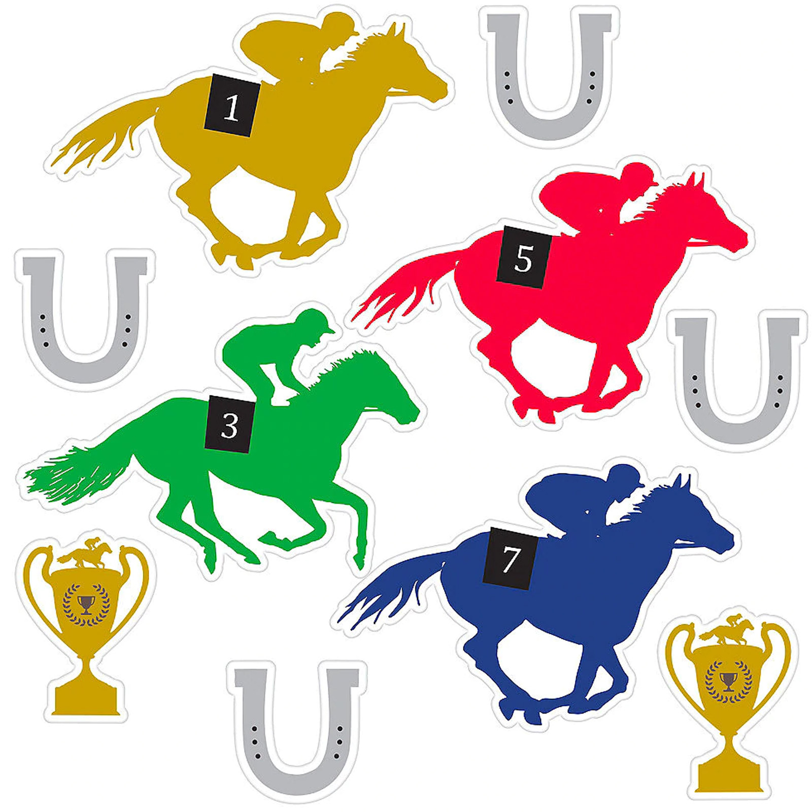 Derby Day Trophy, Horseshoe and Horse and Jockey Cutouts (Pack of 10 ...