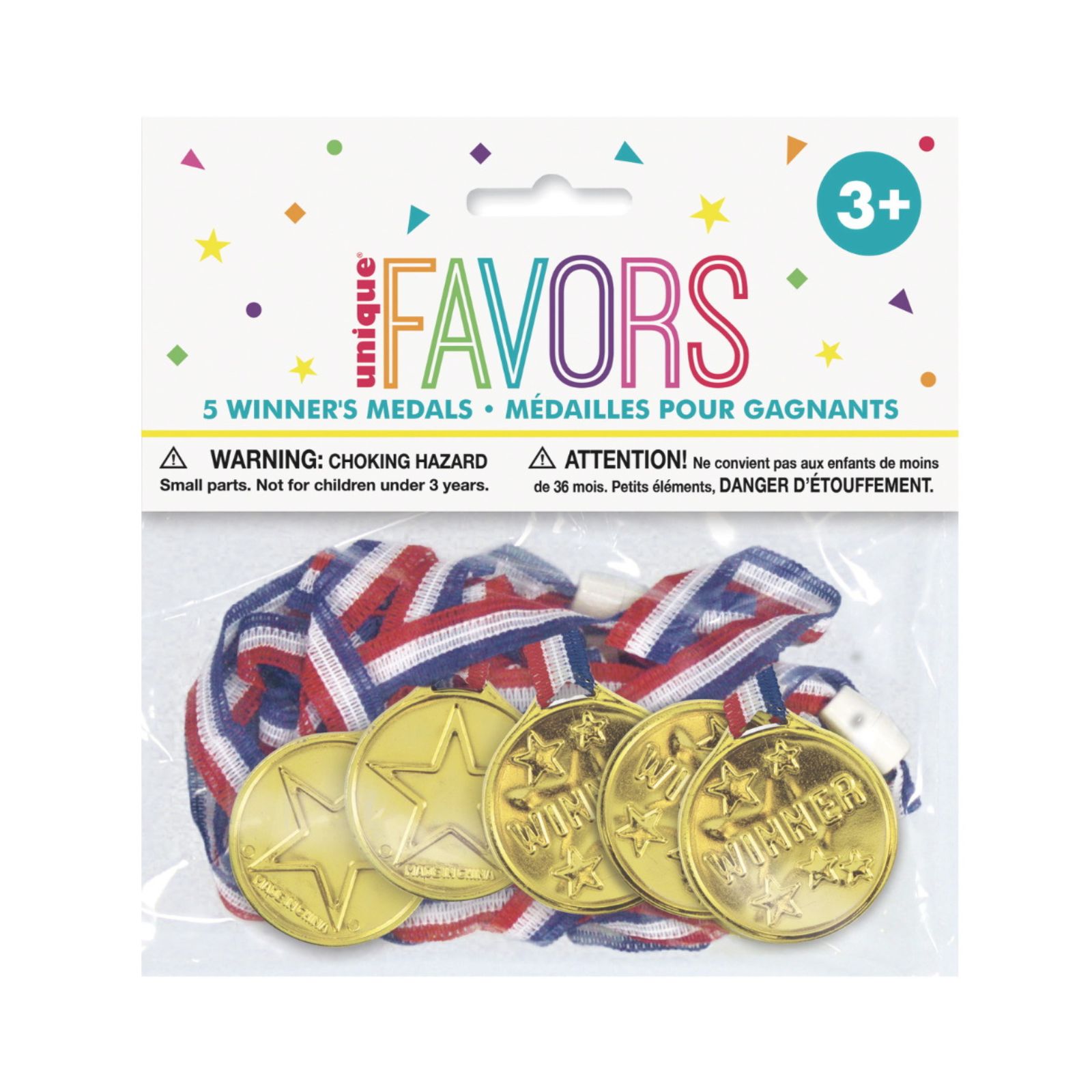 Gold Plastic Winner Medals (Pack of 5) - Discount Party Supplies