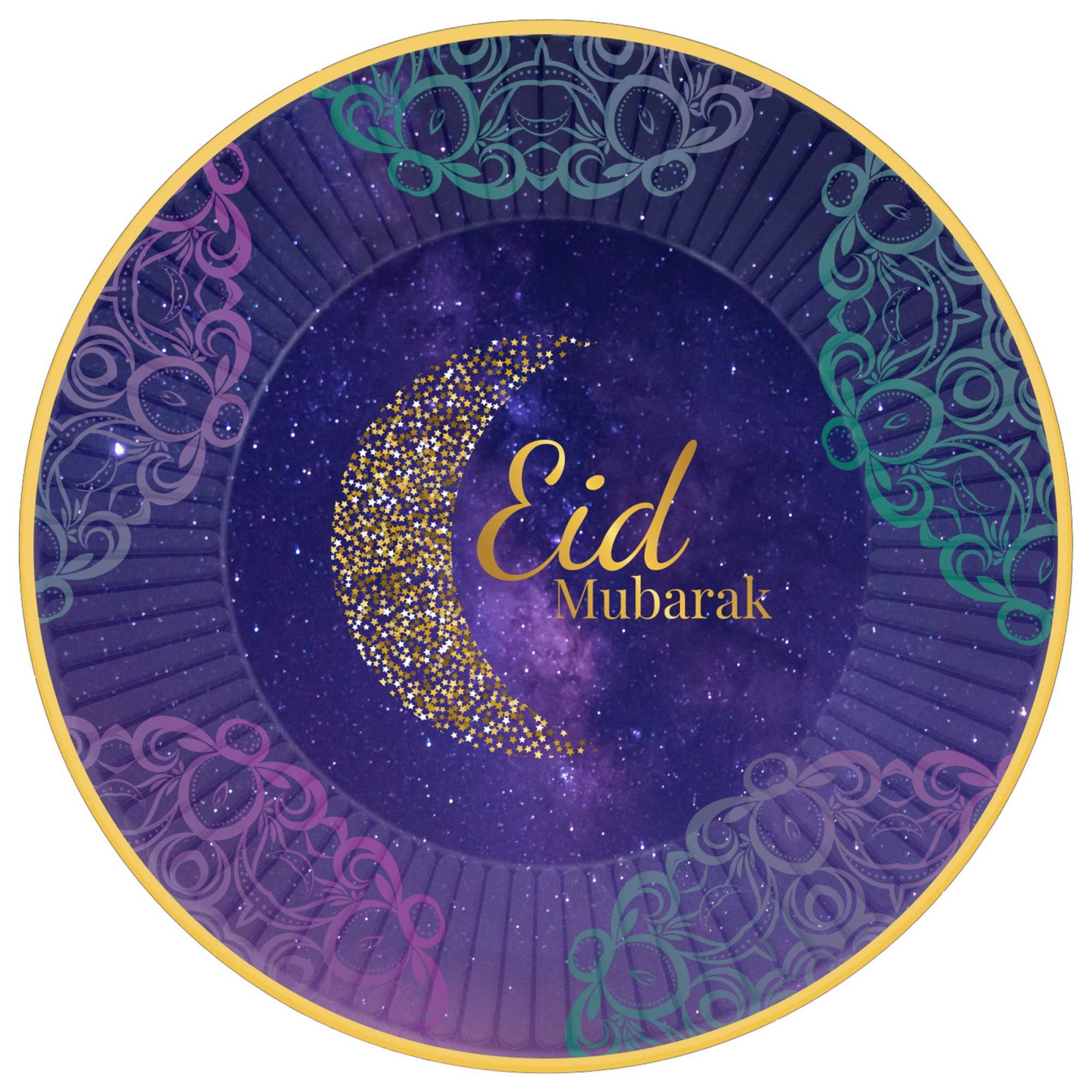 Opulent Eid Mubarak Paper Plates 23cm (Pack of 8) - Discount Party Supplies