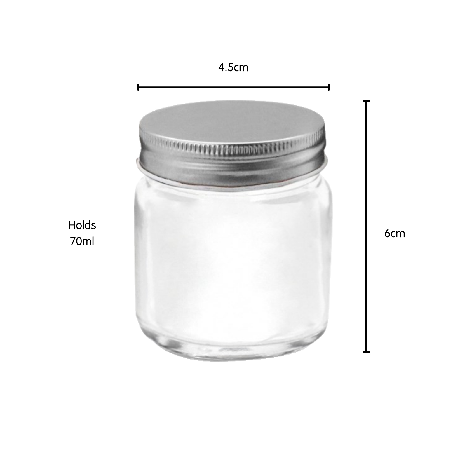 Silver Screw Top Glass Jars 70ml (Pack of 6) | Storage and Containers ...