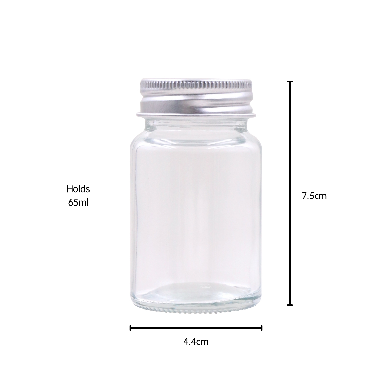 Clear Glass Round Screw Top Jar With Silver Lid 65ml | Storage and ...