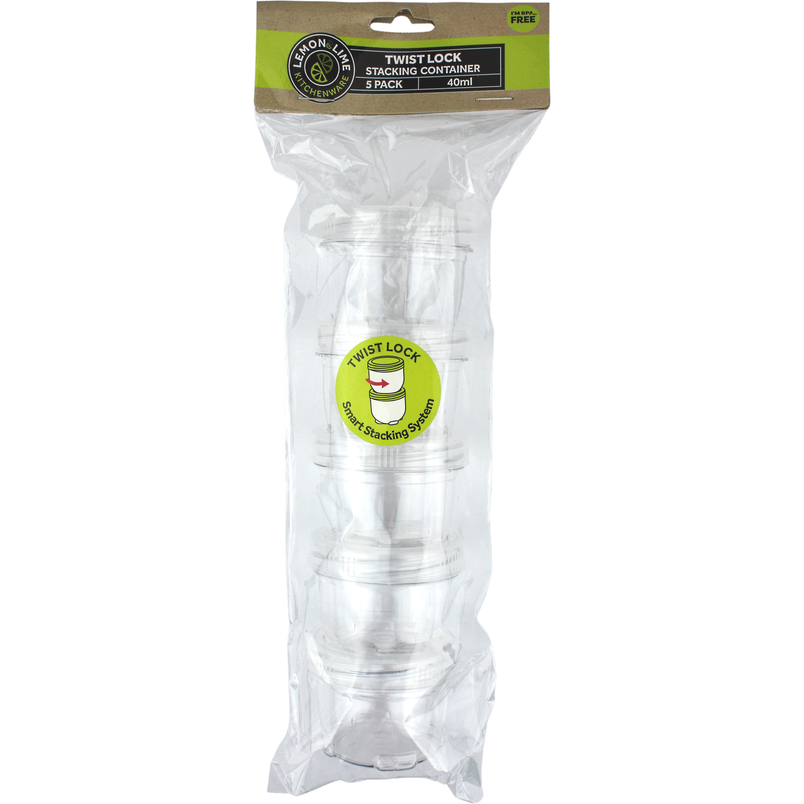 Twist Lock Stacking Containers 40ml (Pack of 5) - Discount Party Supplies