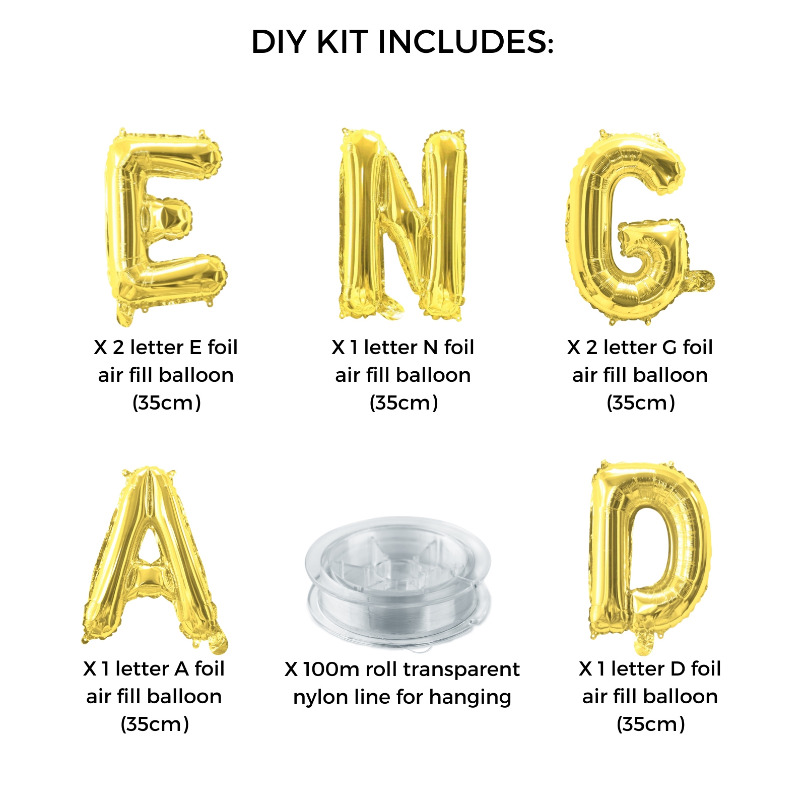 Gold Engaged Air Fill Foil Balloon Letter Pack | Valentine's Day ...