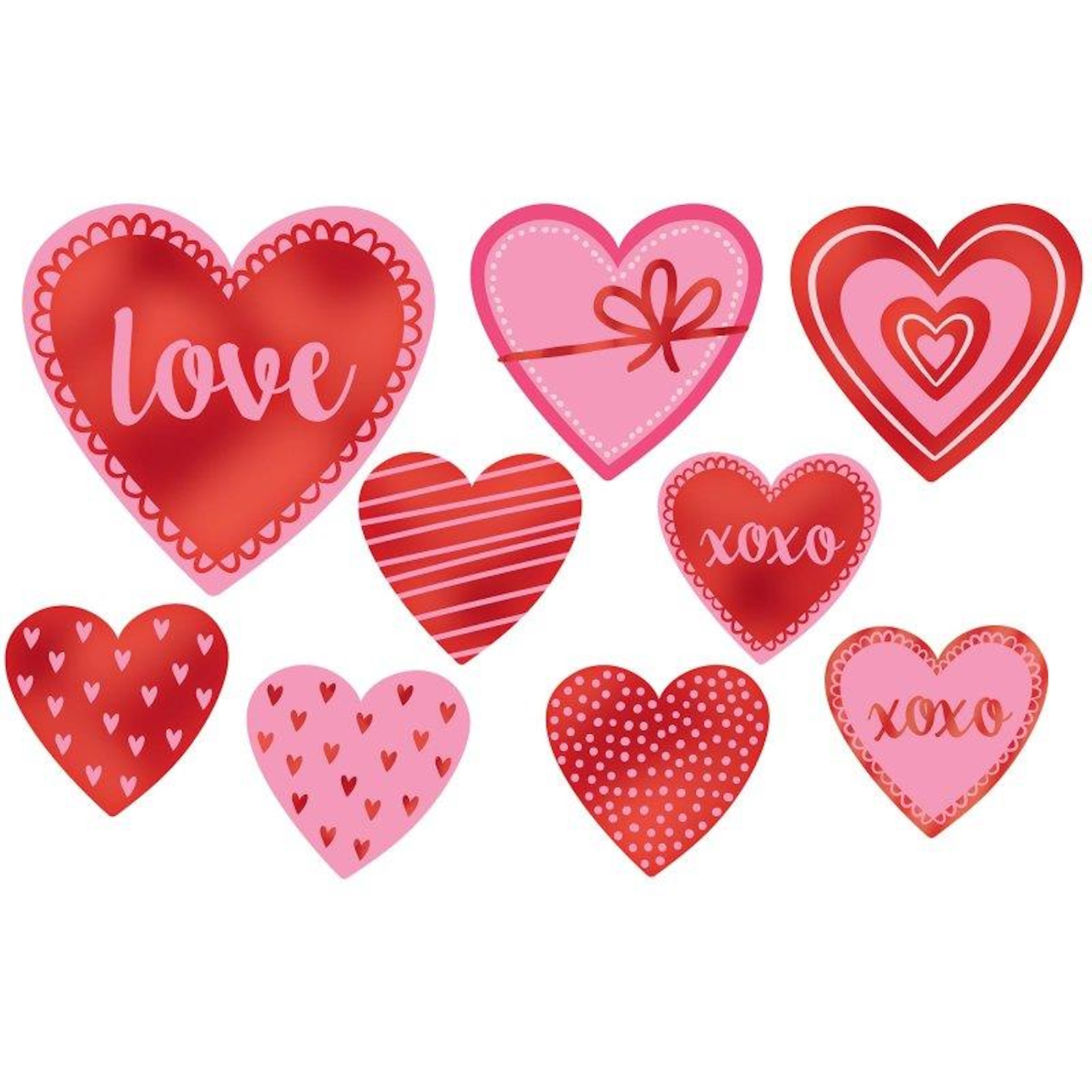 Hot Stamped Heart Cutouts Pack of 9 - Discount Party Supplies