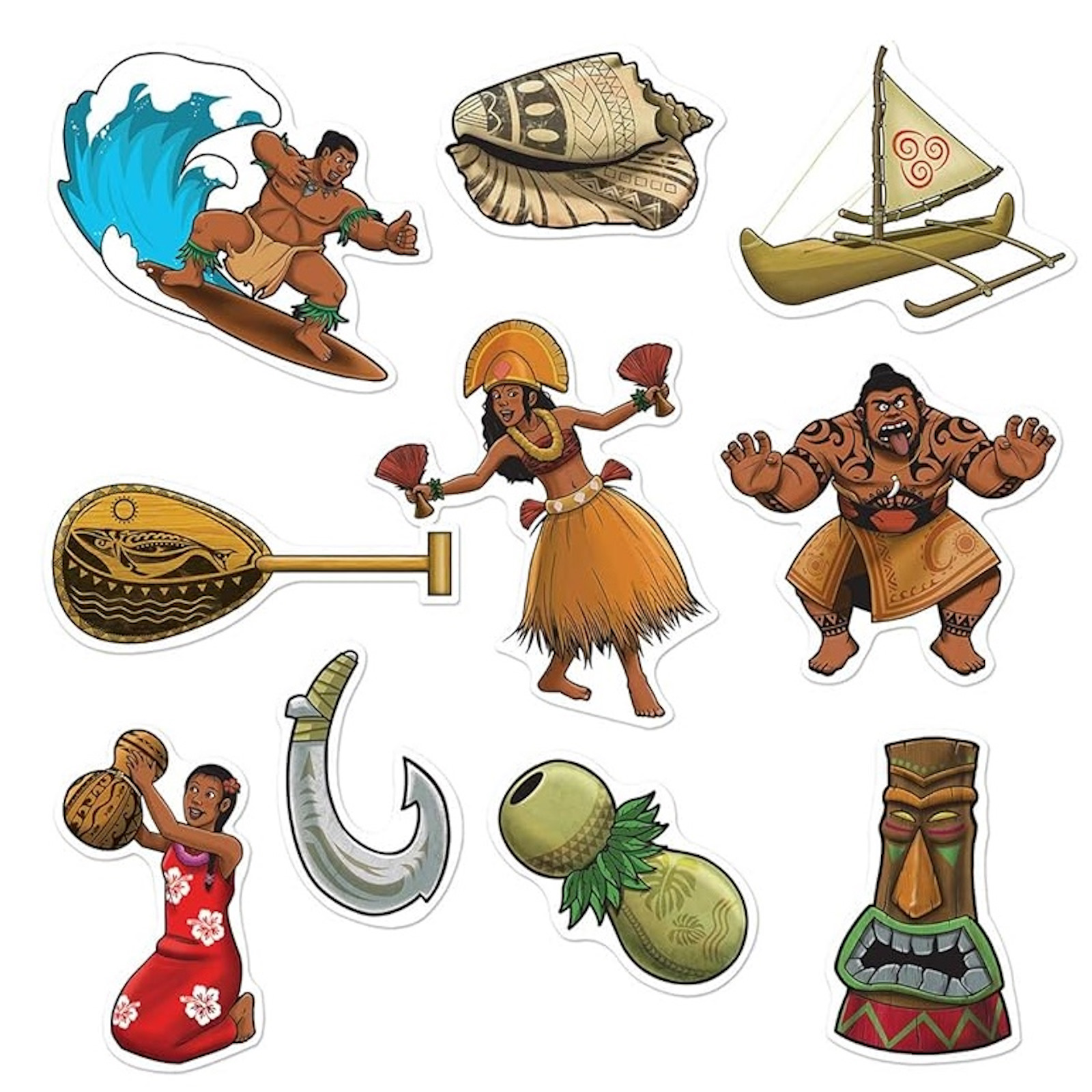 Tiki Luau Cutout Wall Decorations (Pack of 10) - Discount Party Supplies