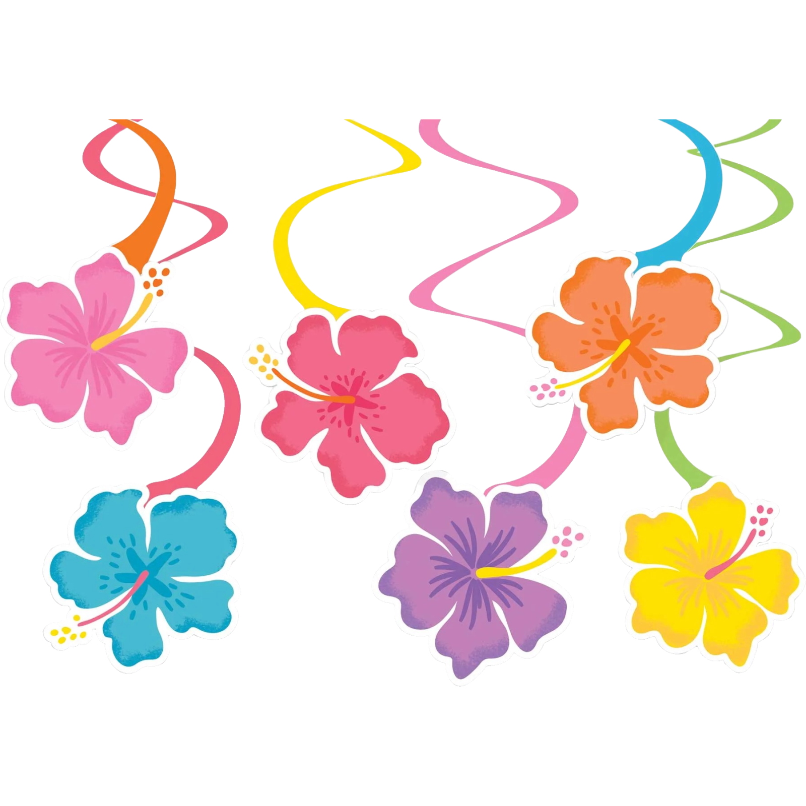 Summer Hibiscus Swirl Decorations (Pack of 12) - Discount Party Supplies