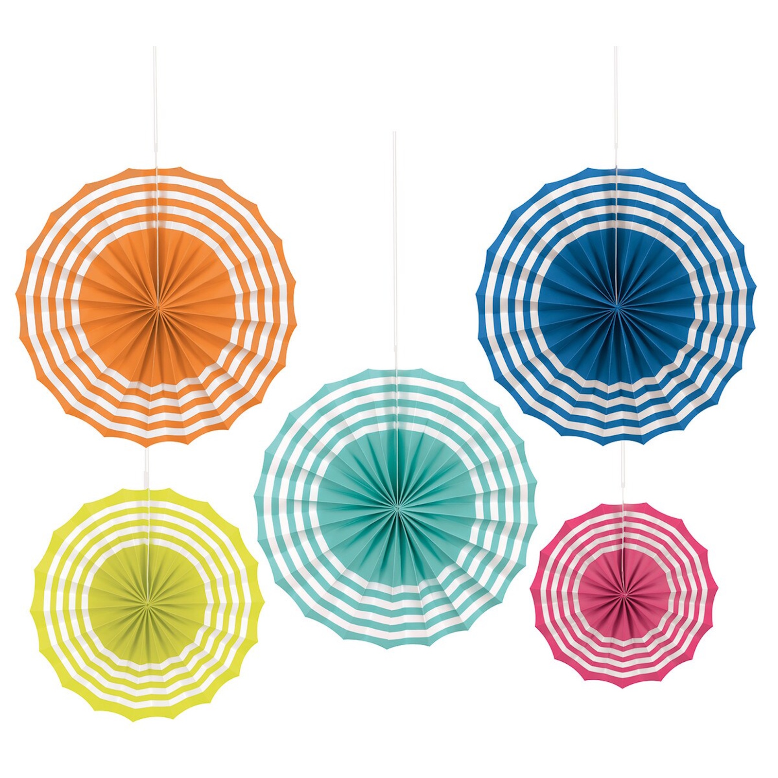 Summer Stripes Paper Fan Decorations (Pack of 5) - Discount Party Supplies