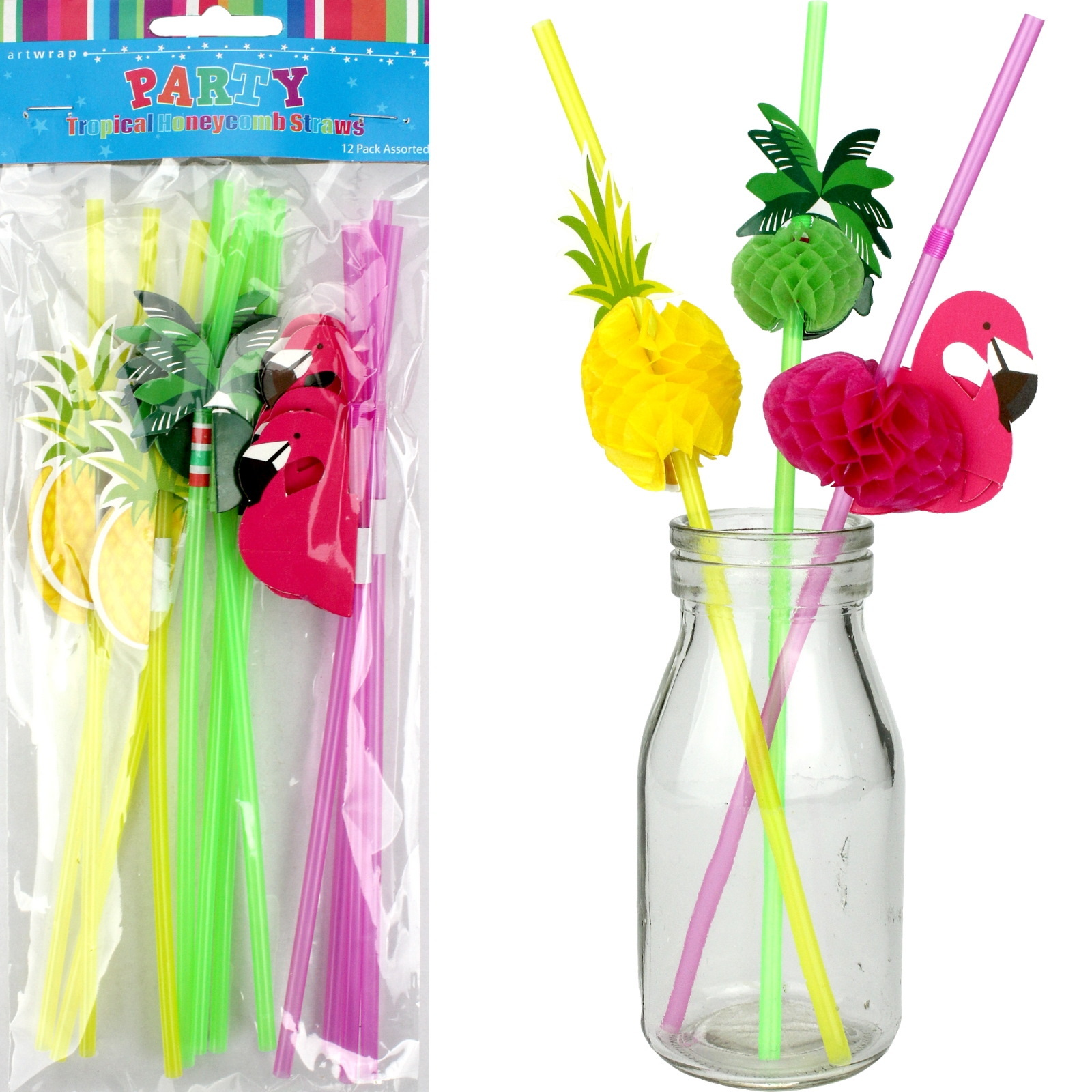 Honeycomb Tropical Party Straws (Pack of 12) - Discount Party Supplies