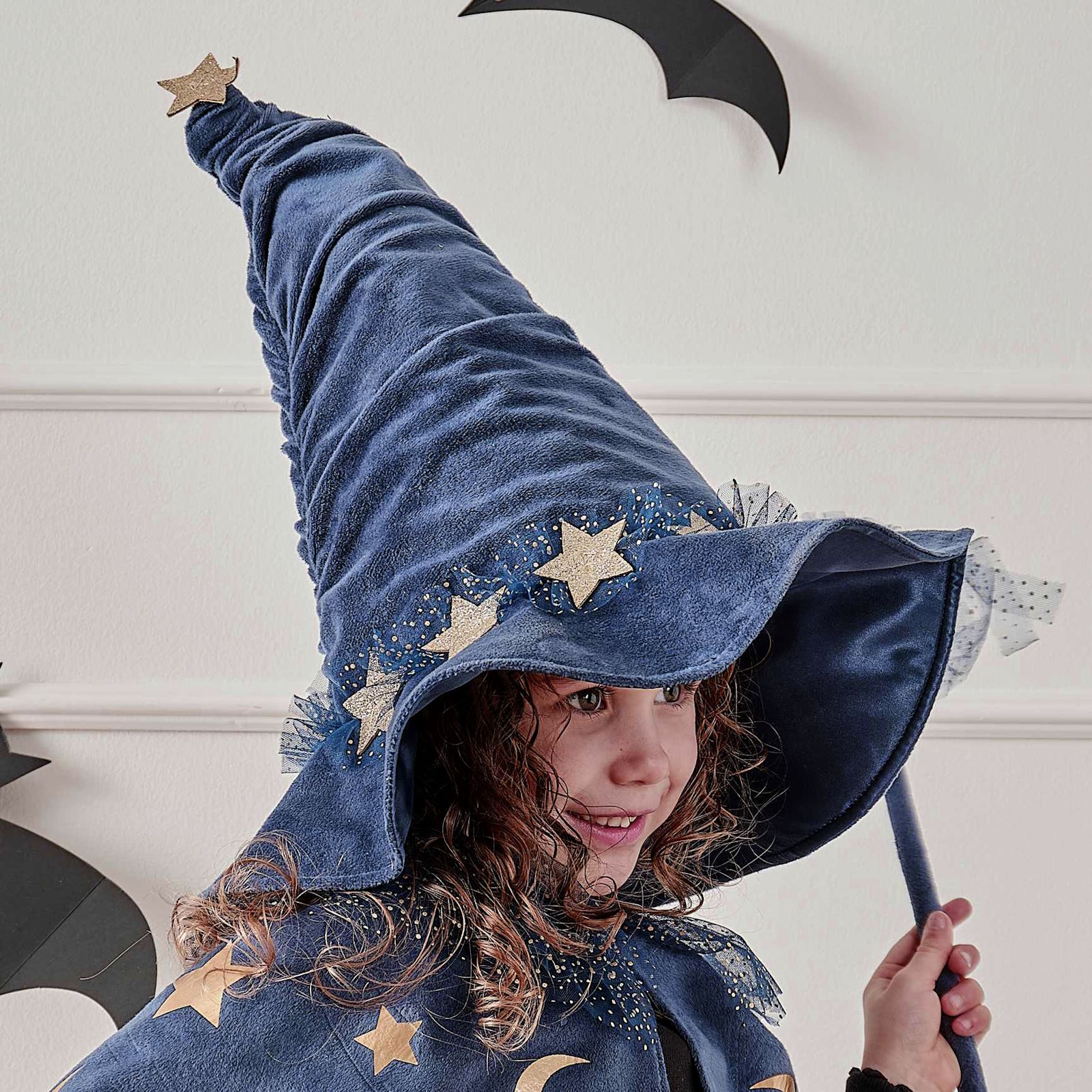 Childs Navy Velvet Wizard Fancy Dress Hat | Hats & Bandanas | Hats and ...