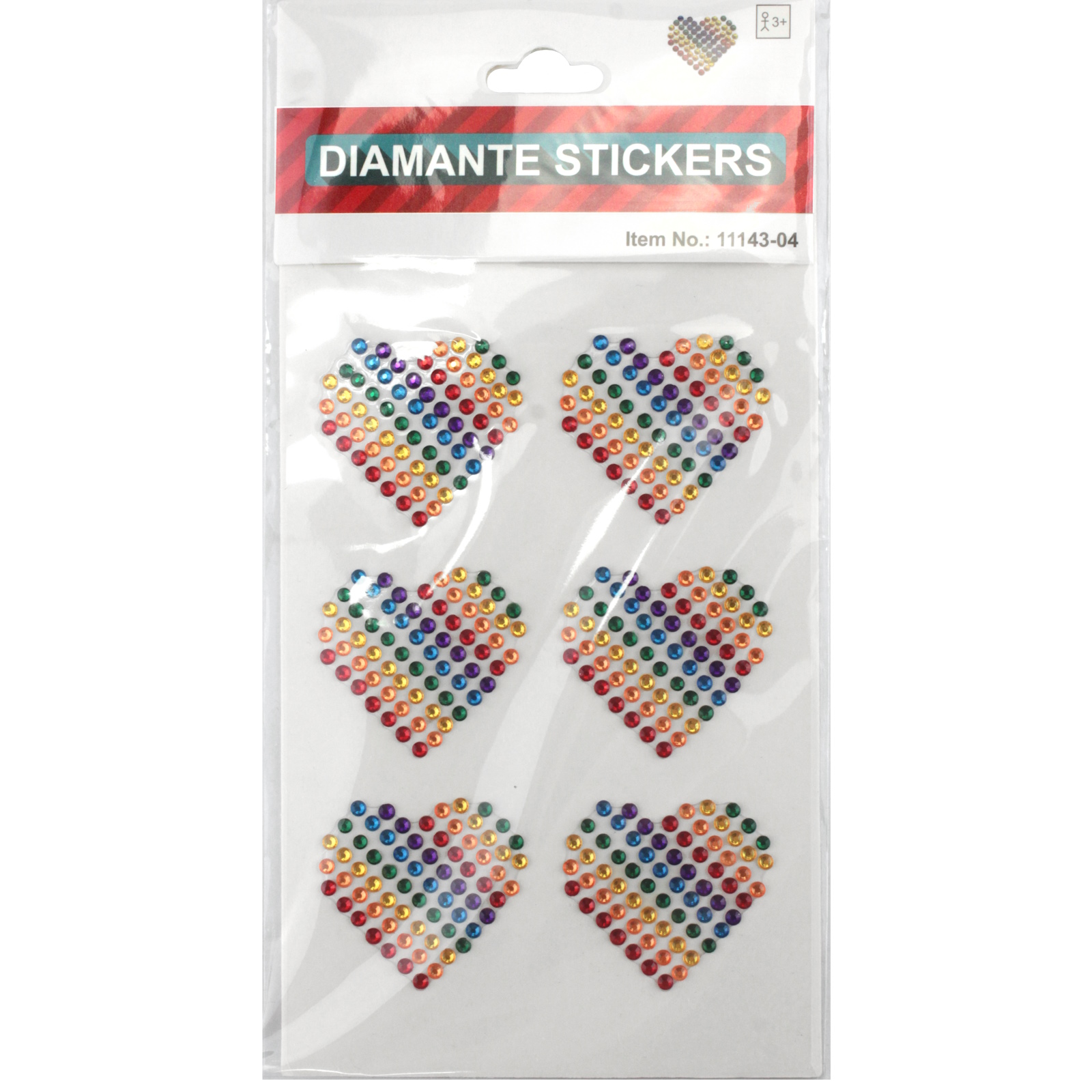 Rainbow Diamante Heart Stickers (Pack of 6) | Mardi Gras Party Supplies ...