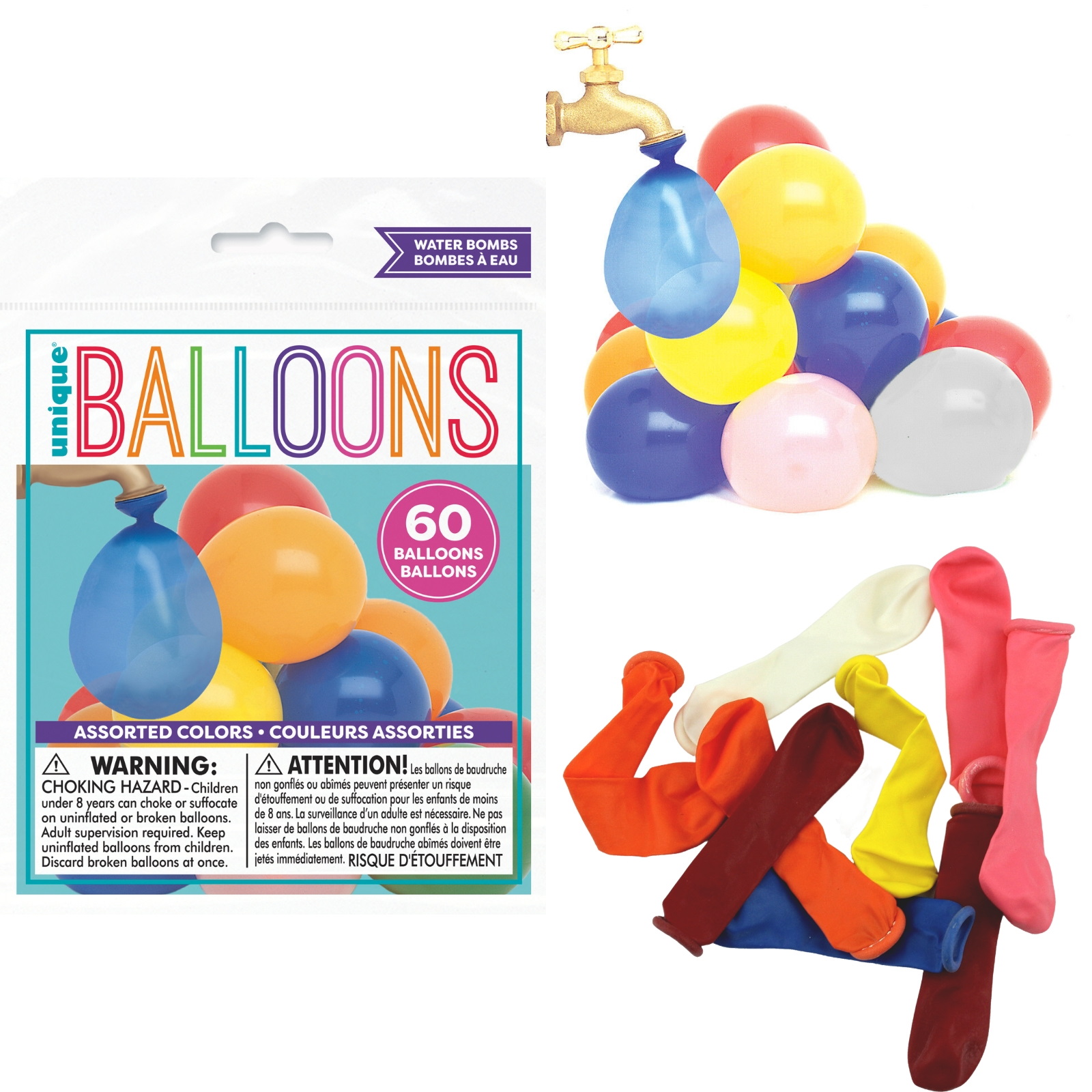 Assorted Colour Water Bomb Balloons (Pack of 60) - Discount Party Supplies
