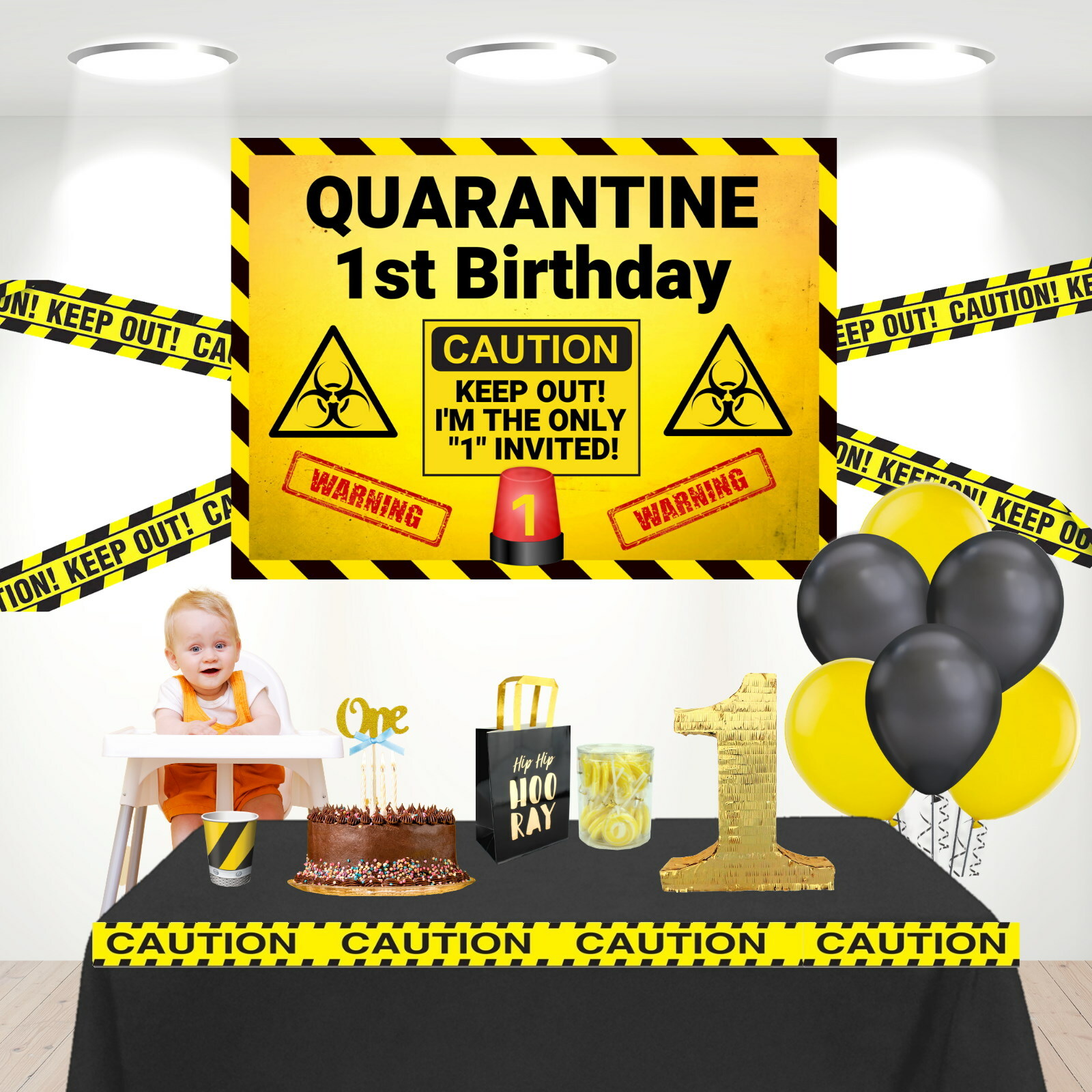 Quarantine 1st Birthday Fabric Backdrop | Props & Backdrops Party ...