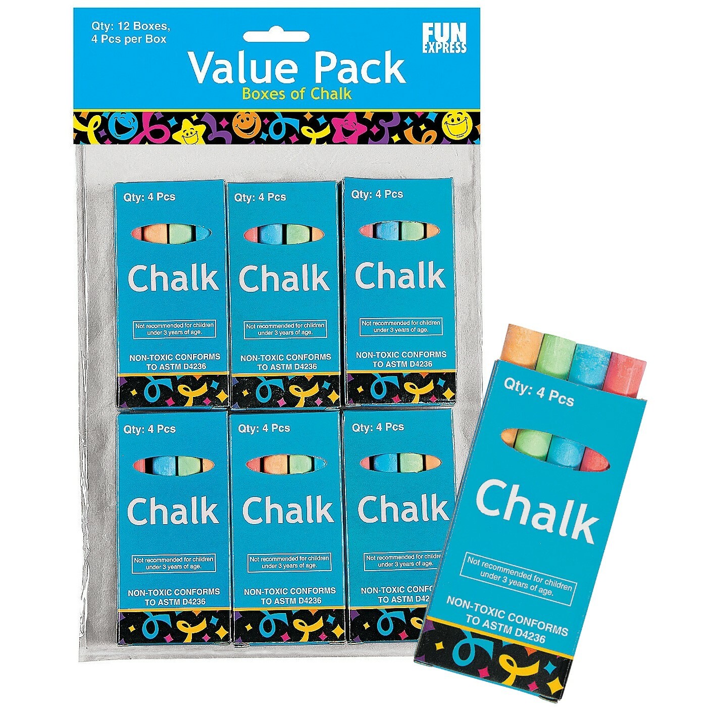 Boxed Coloured Chalk (Pack of 12) - Discount Party Supplies
