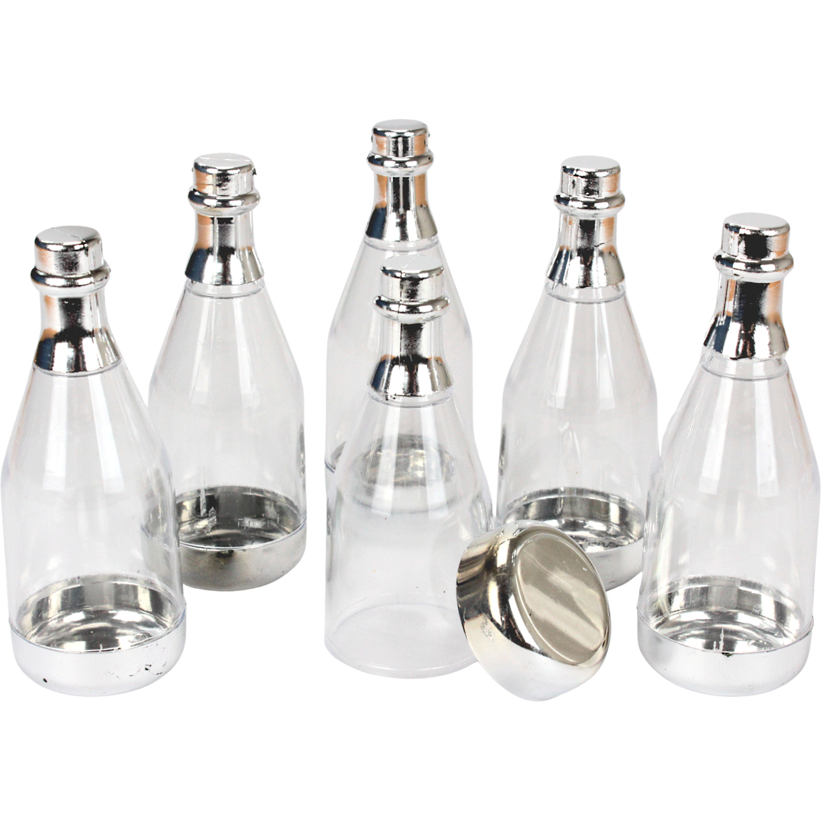 Clear Plastic Fillable Mini Favour Champagne Bottles (Pack of 6 ...