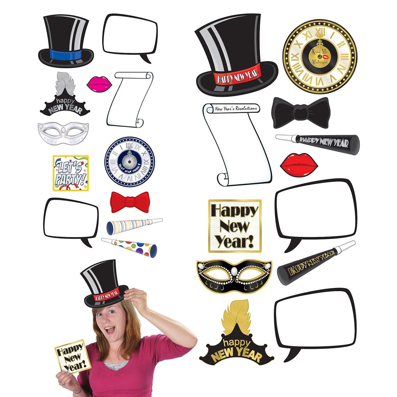Happy New Year Photo Props Pack of 12 - Discount Party Supplies