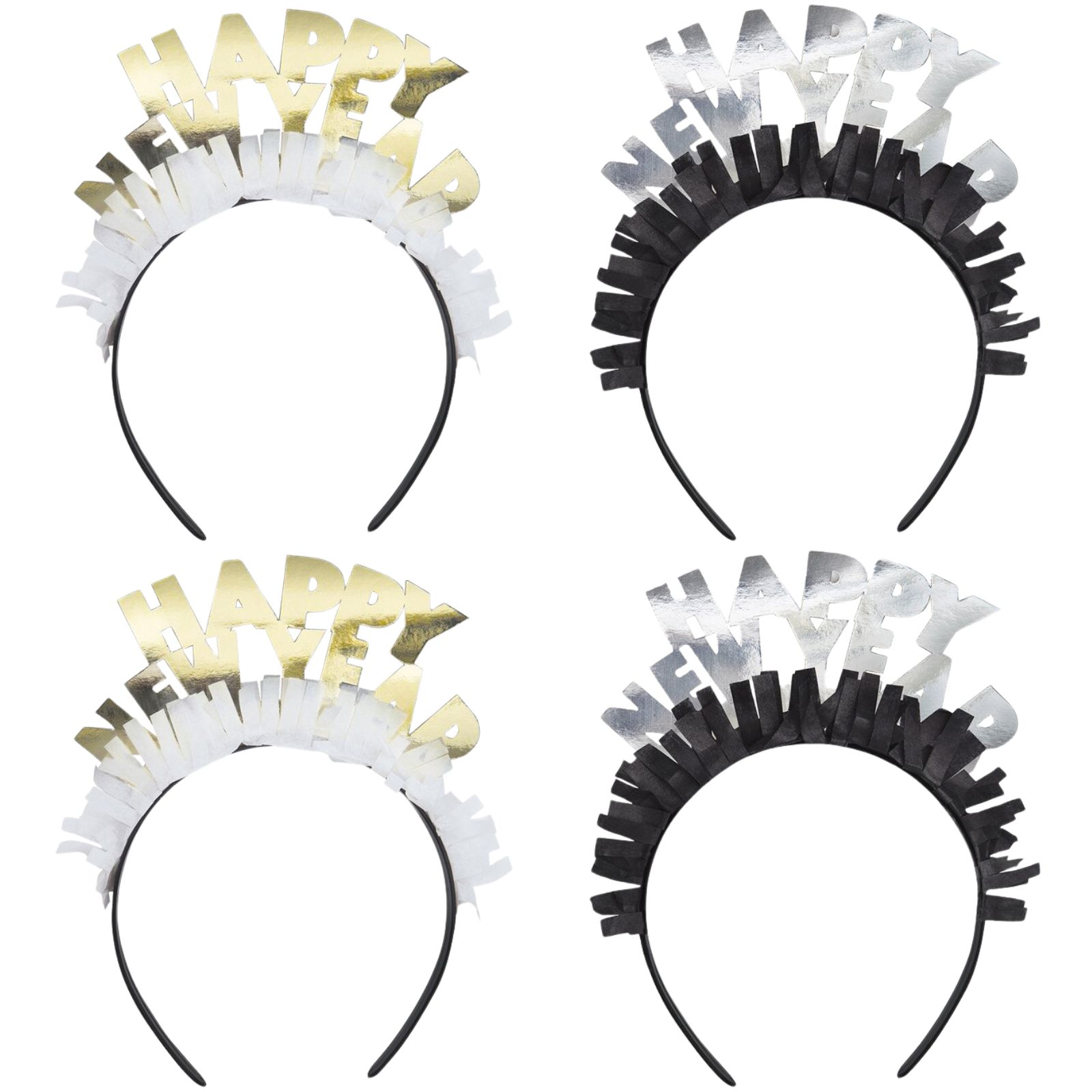 Gold and Silver Happy New Year Headbands (Pack of 4) - Discount Party ...