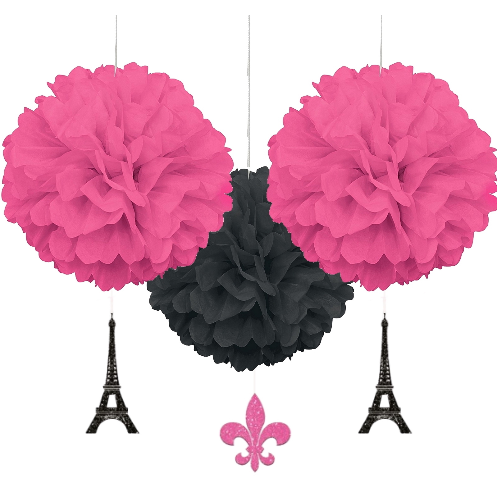 Day In Paris Tissue Puff Balls (Set of 3) - Discount Party Supplies