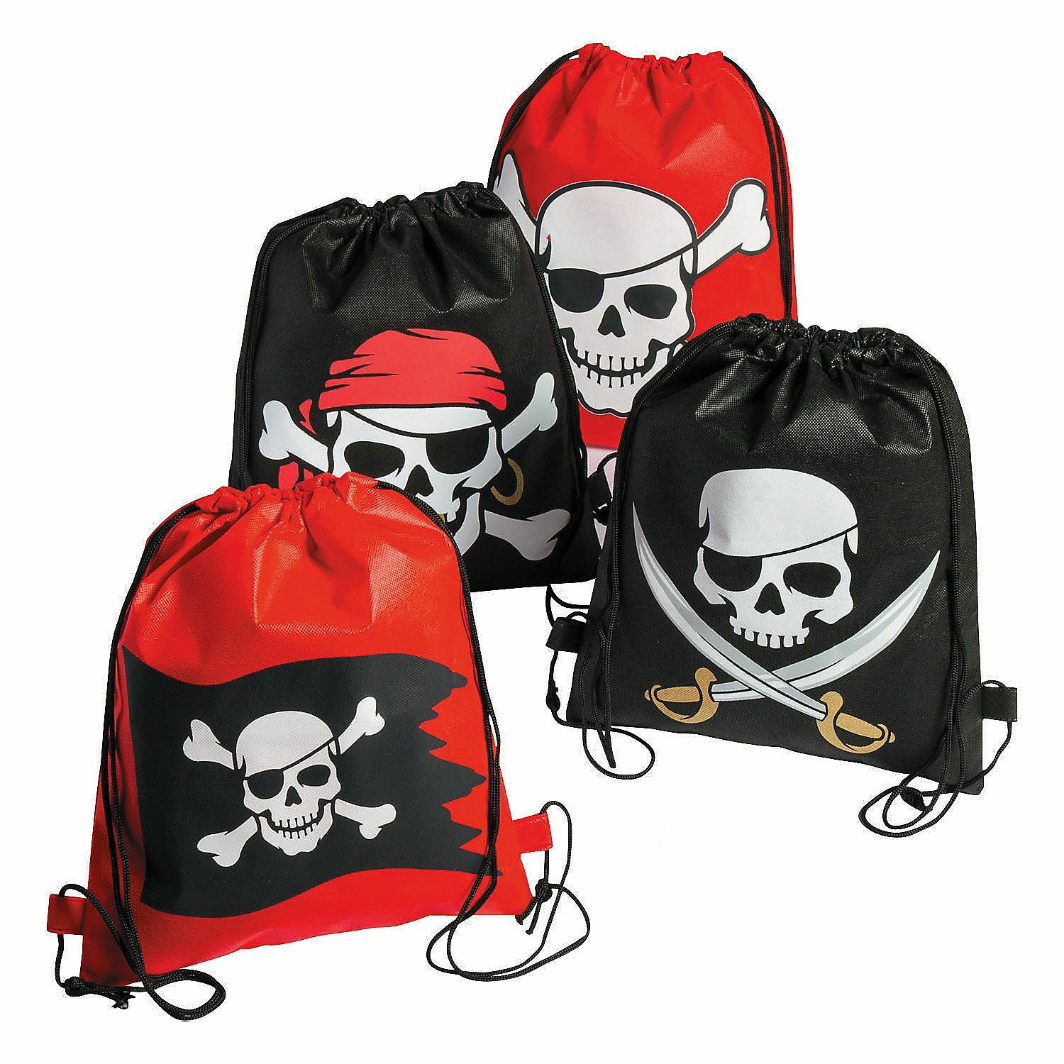 Pirate Drawstring Bags (Pack of 12) - Discount Party Supplies