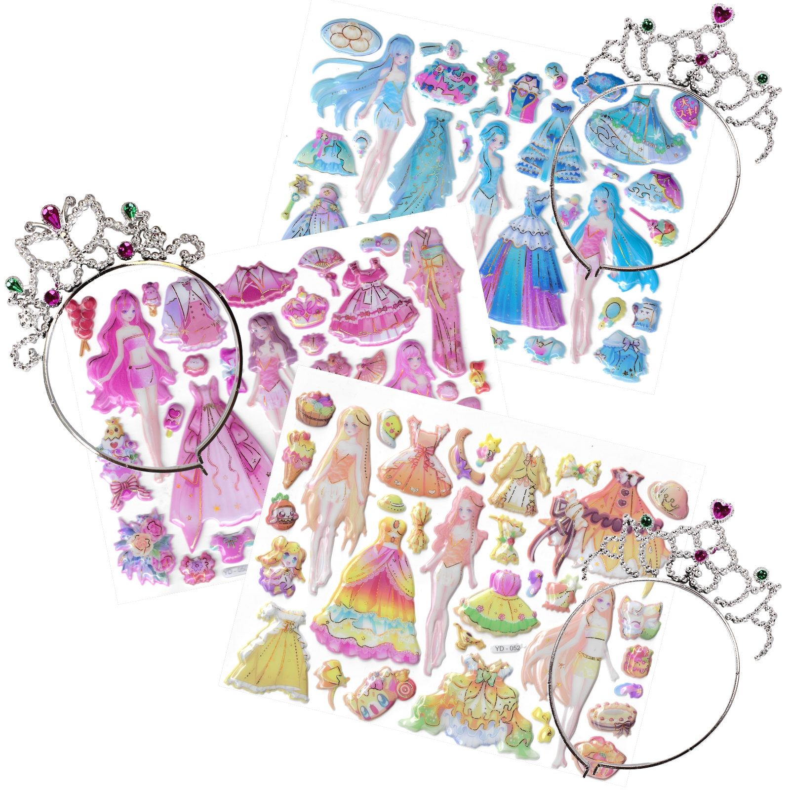 12 Princess Tiaras and 12 Sticker Sheets Mega Pack - Discount Party ...