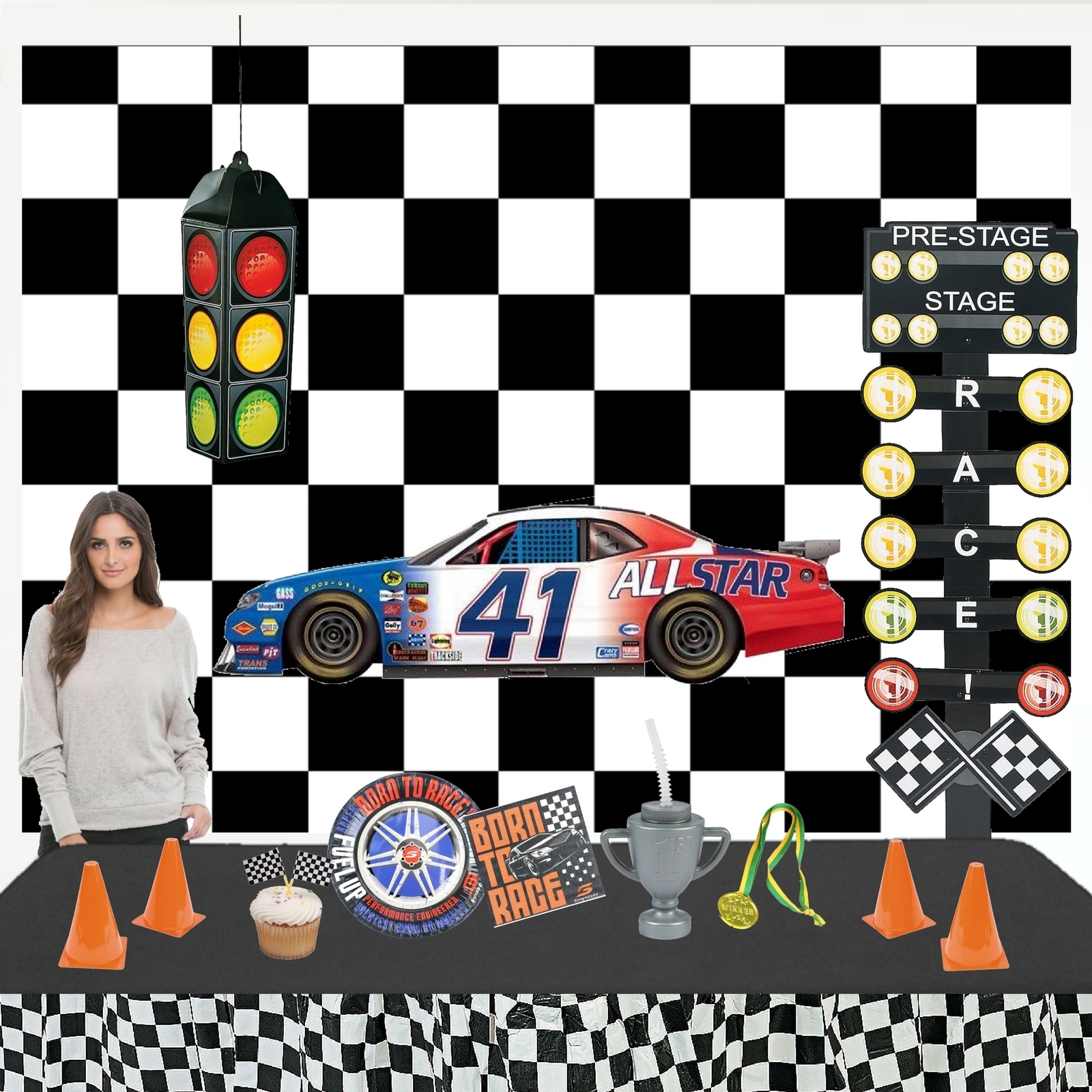 Black and White Check Fabric Wall Backdrop | Racing | Themed Party ...