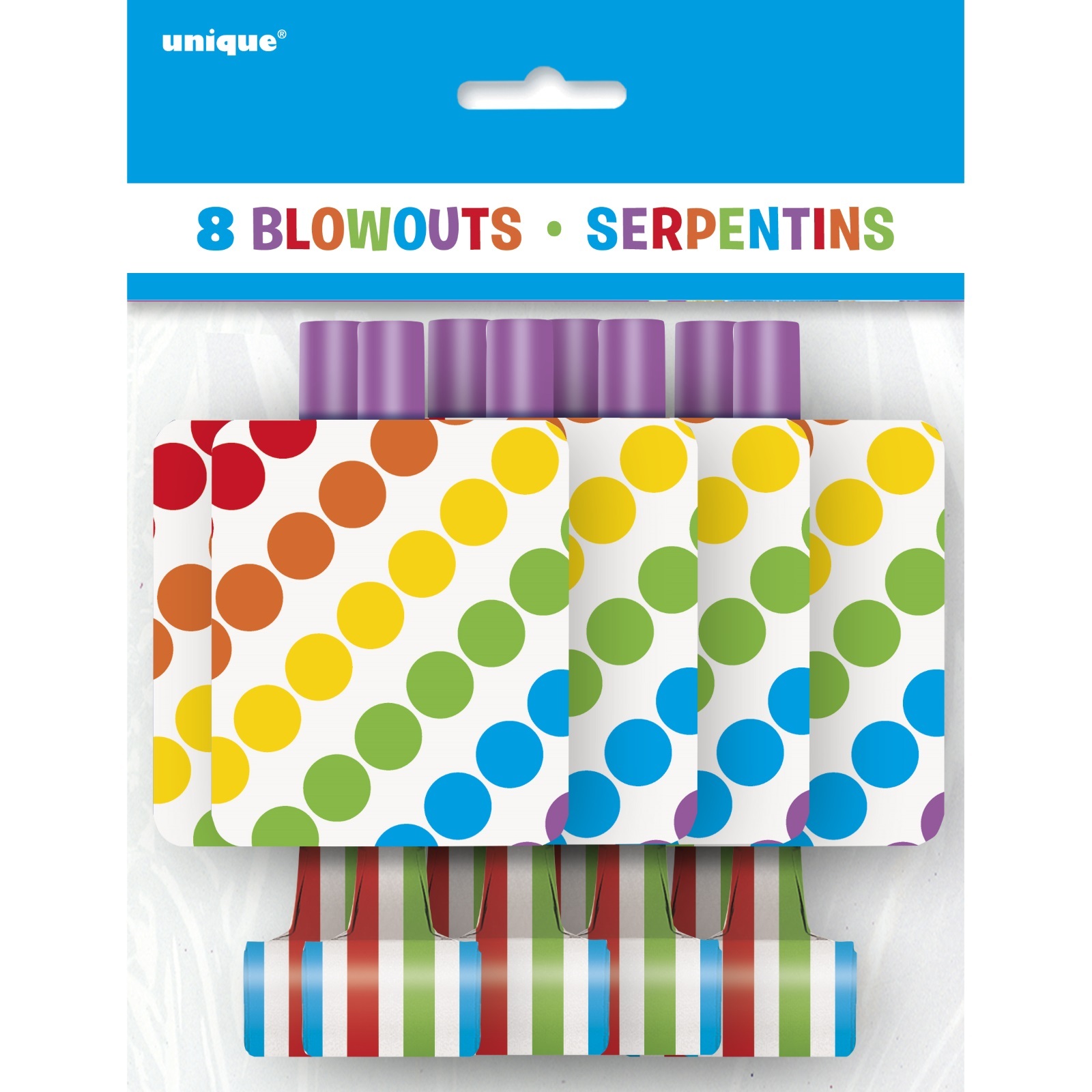 Rainbow Birthday Dots and Stripes Party Blowers (Pack of 8) - Discount ...